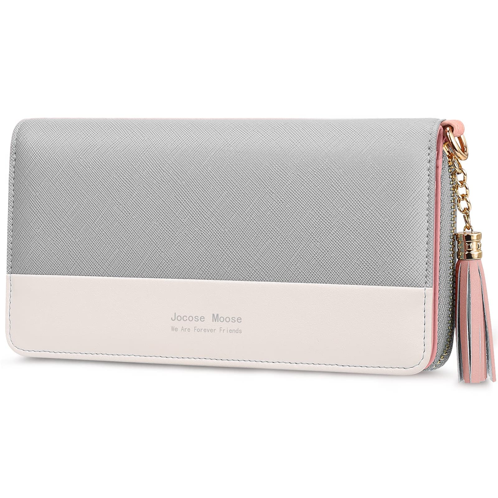 Jocose Moose Womens Wallet RFID Blocking Genuine Leather Card Holder Purse with Zipper Pocket Wristlet