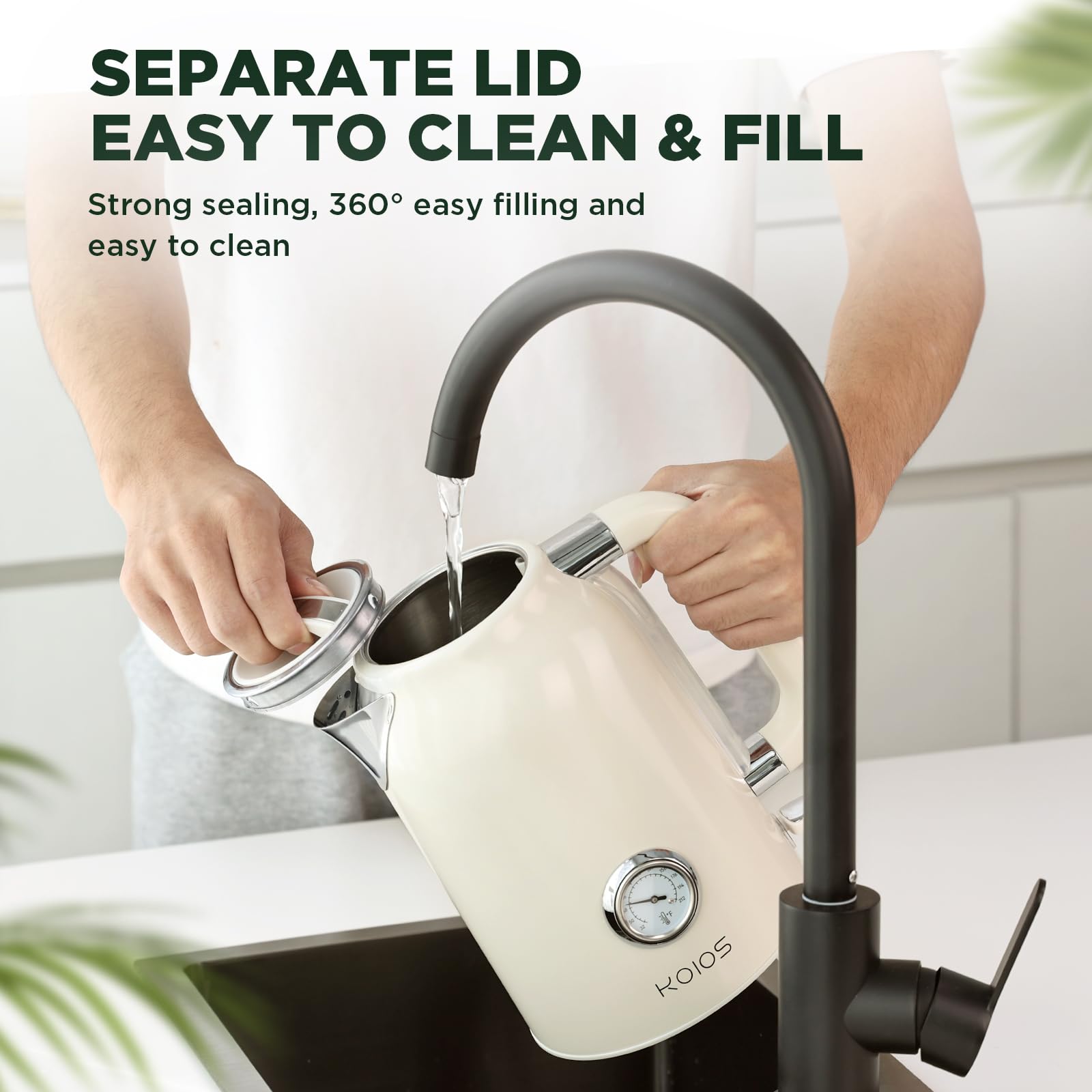 KOIOS Electric Kettle,1.8L 1500W Tea Kettle Water Boiler, Double Wall Protect 100% Stainless Steel Quick Boil Hot Water Teapot, Auto Shutoff, Hot Water Kettle for Tea and Coffee, ETL tested, White