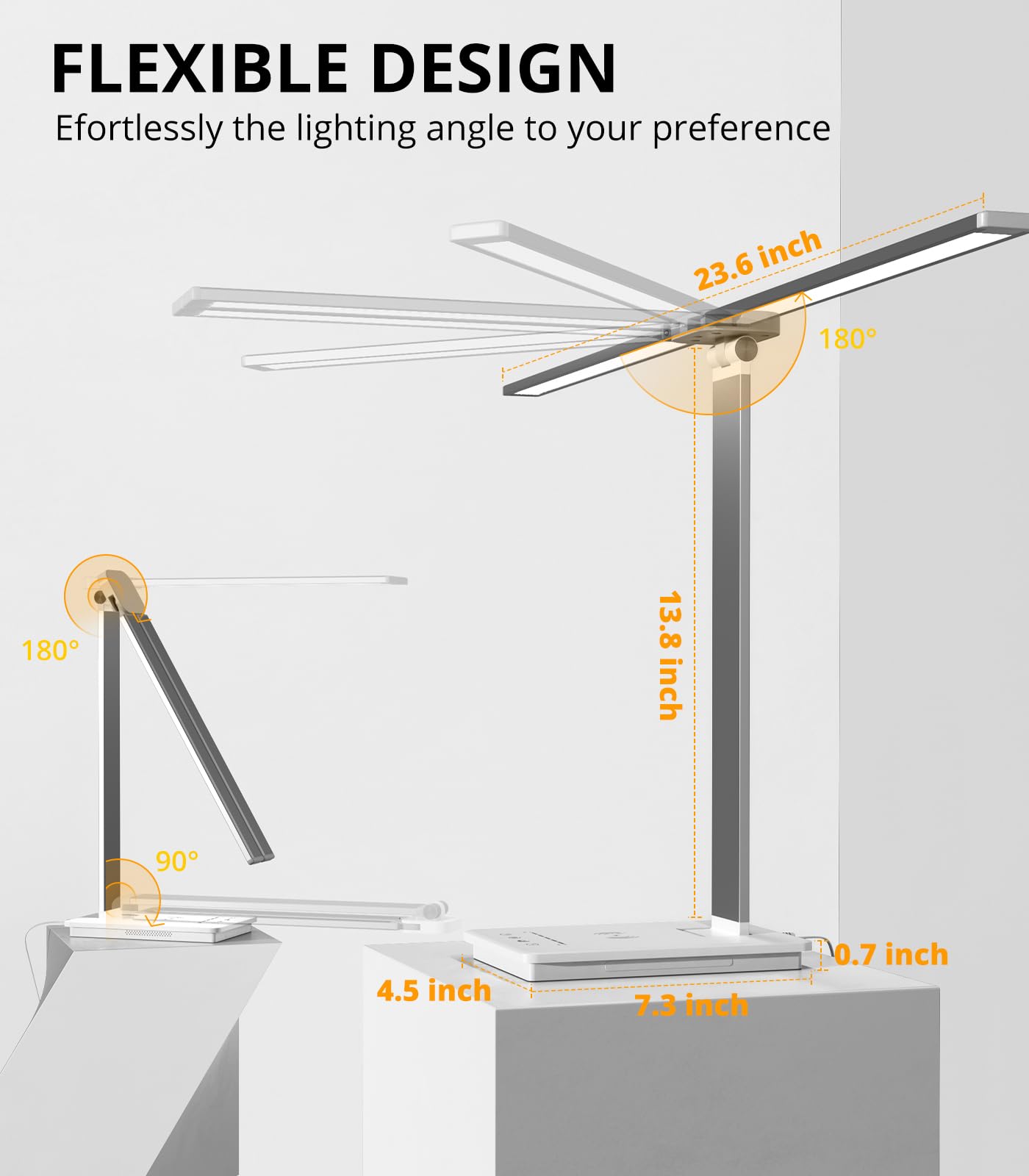 HSicily LED Desk Lamp with Wireless Charger, Double Head Desk Lamps for Home Office, Bright Desk Lamp with USB Charging Port for College Dorm Room, 5 Light Modes Desk Light with Timer, Night Light