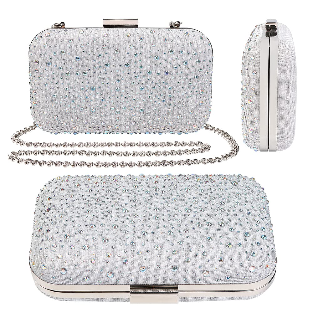kencome Women's Clutch Handbags Crystal Bag Crossbody Bags Blingbling Sparkle Clutch (Silver)