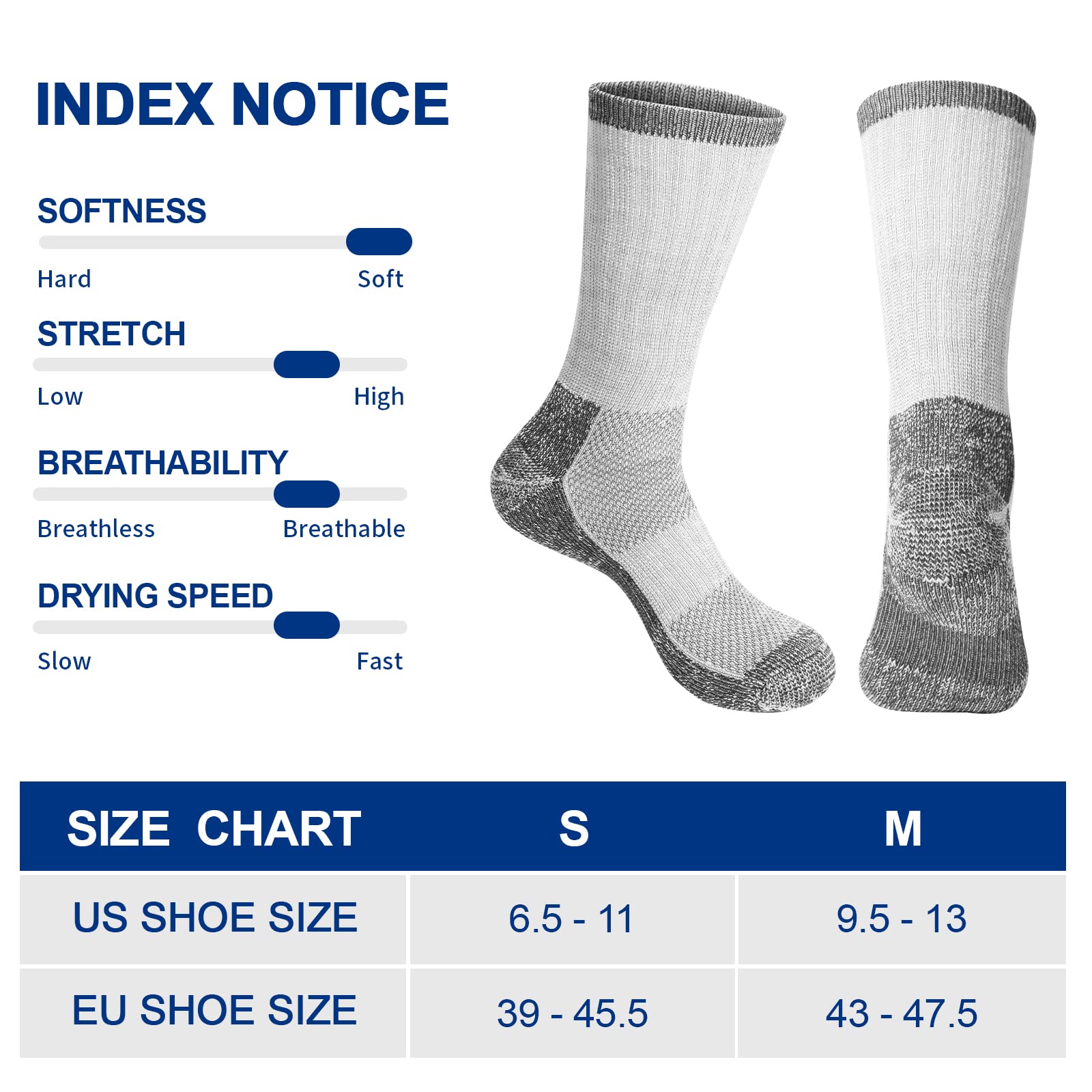 Jaryco Merino Wool Socks for Men & Women Thermal Warm Winter Boot Hiking Socks 3 Pair Black, M