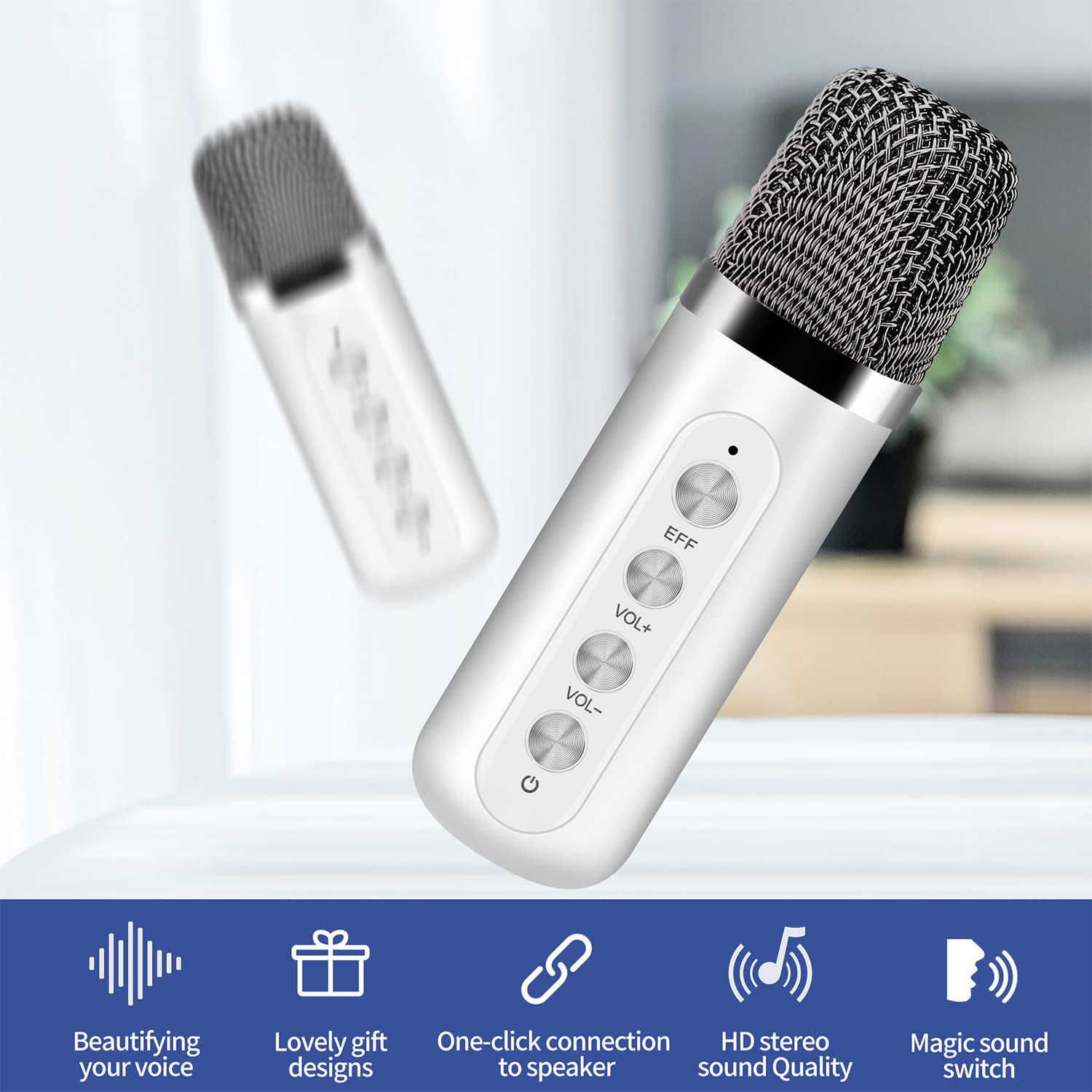 Karaoke Machine with 2 Wireless Microphone,Portable Bluetooth Speaker with HD Sound PA System Support Echo and Vocal Cut,USB,SD, AUX input for Party, Meeting, Wedding, Home and Outdoor (White)
