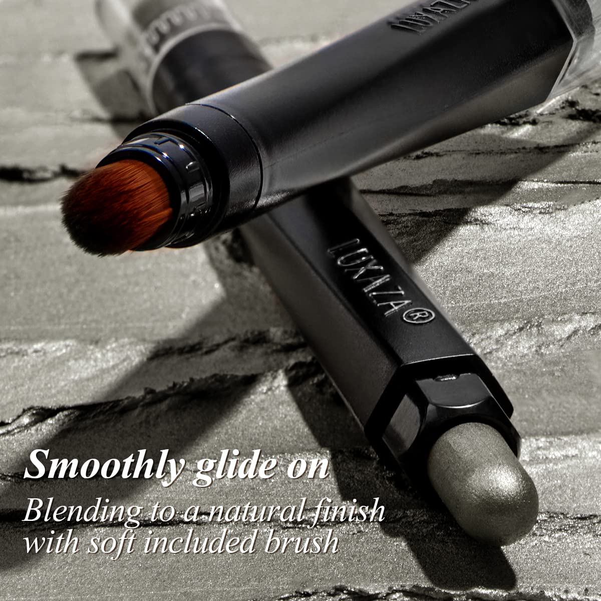 LUXAZA Eye Shadow Stick, Cream Single Makeup with Blending Brush, Eye Brightener Stick, Bronzer Contour Stick, Eyeliner, Smooth Metallic #100 Slate Pearl