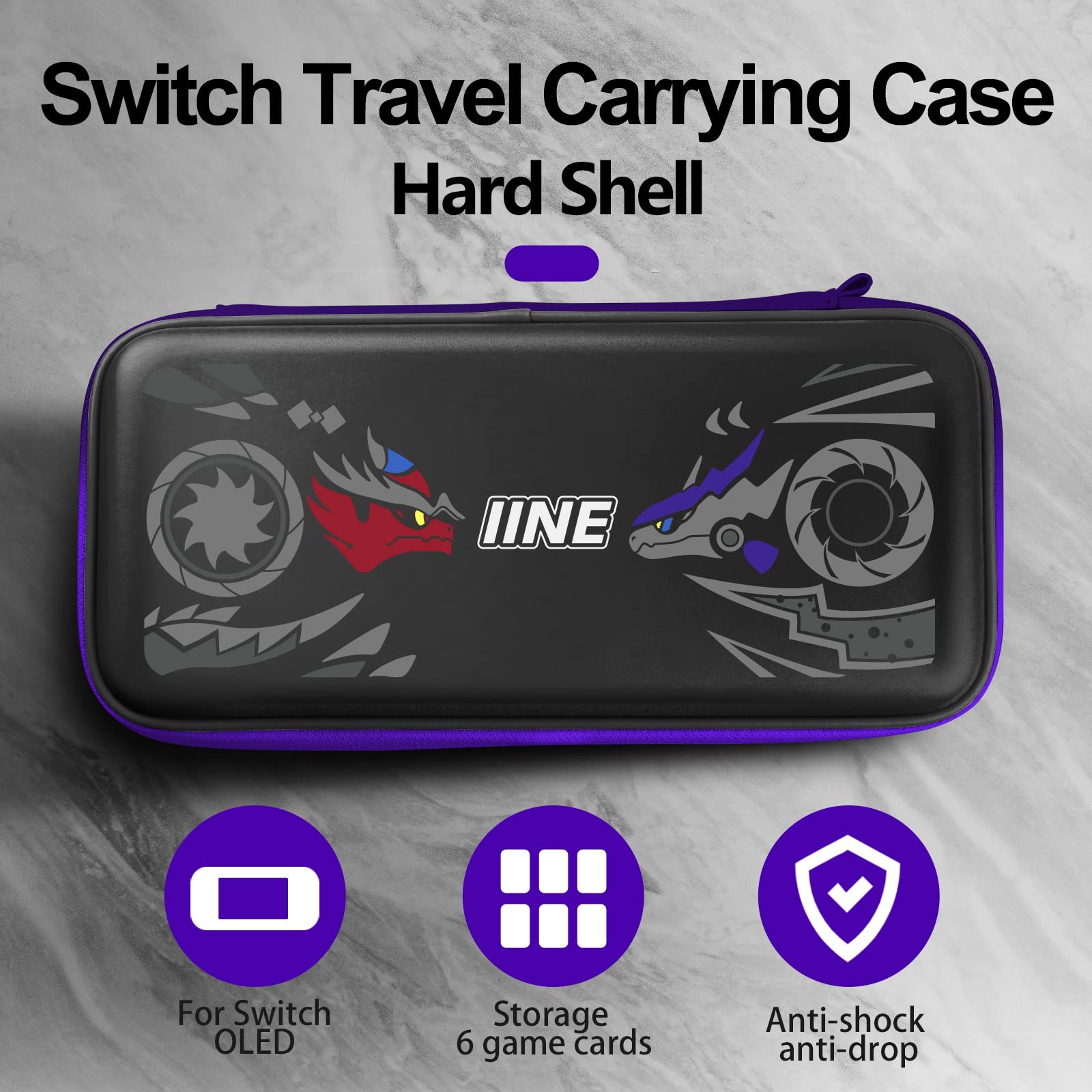 IINE Carrying Case for Nintendo Switch OLED,Can Storage 6 Game Cartridges Protective Hard Shell Traveling Case Travel for Switch,Black (Black)