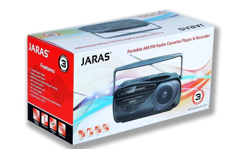 Jaras® JJ-2618 Limited Edition Portable Boombox Tape Cassette Player/Recorder with AM/FM Radio Stereo Speakers & Headphone Jack