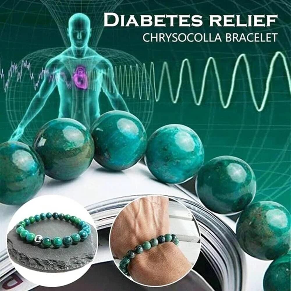 LELEBEAR Ocolla Bracelet, Diabetes Relief Chrysocolla Bracelet, 8mm Round Natural Chrysocolla Gemstone Beads Bracelet (3pcs)