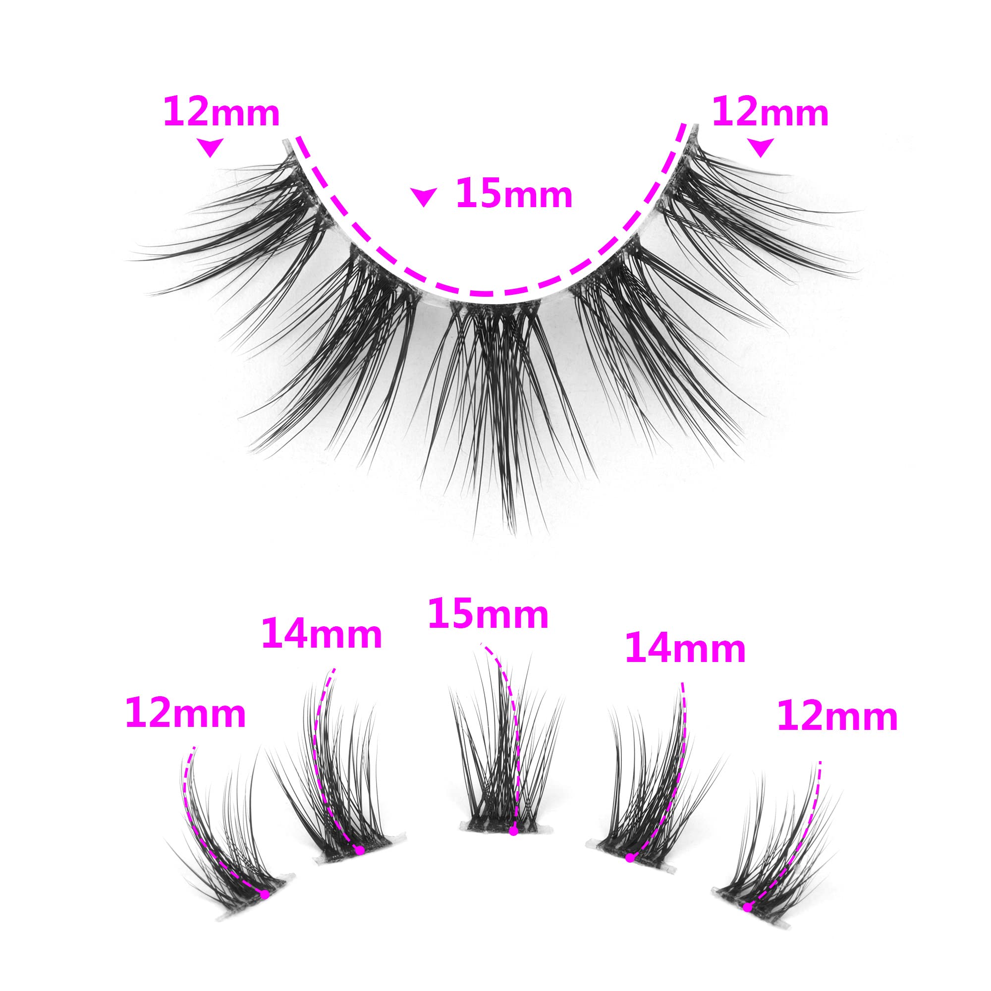 Natural False Lashes Clear Band Eyelashes Cluster Lashes Wispy Natural Look 6 Pairs Mink Lashes Extension Pack