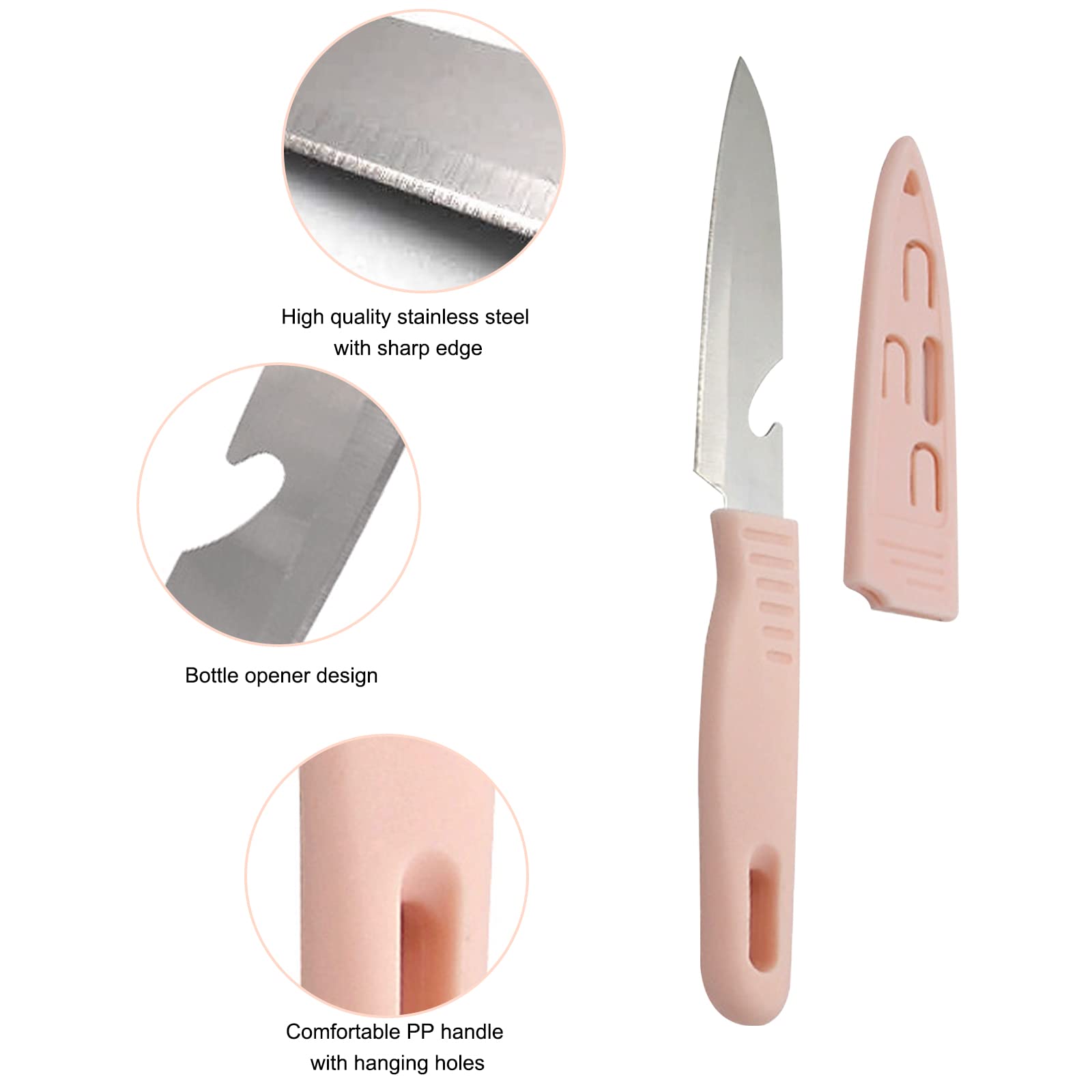 Lomgwumy Paring Knife, 3 Sharp and Durable Fruit Knife, with Scabbard, Simple and Beautiful, Fruit Knives Small is Suitable for Most Vegetables, Fruits and Meat (Pink, Blue, Green)