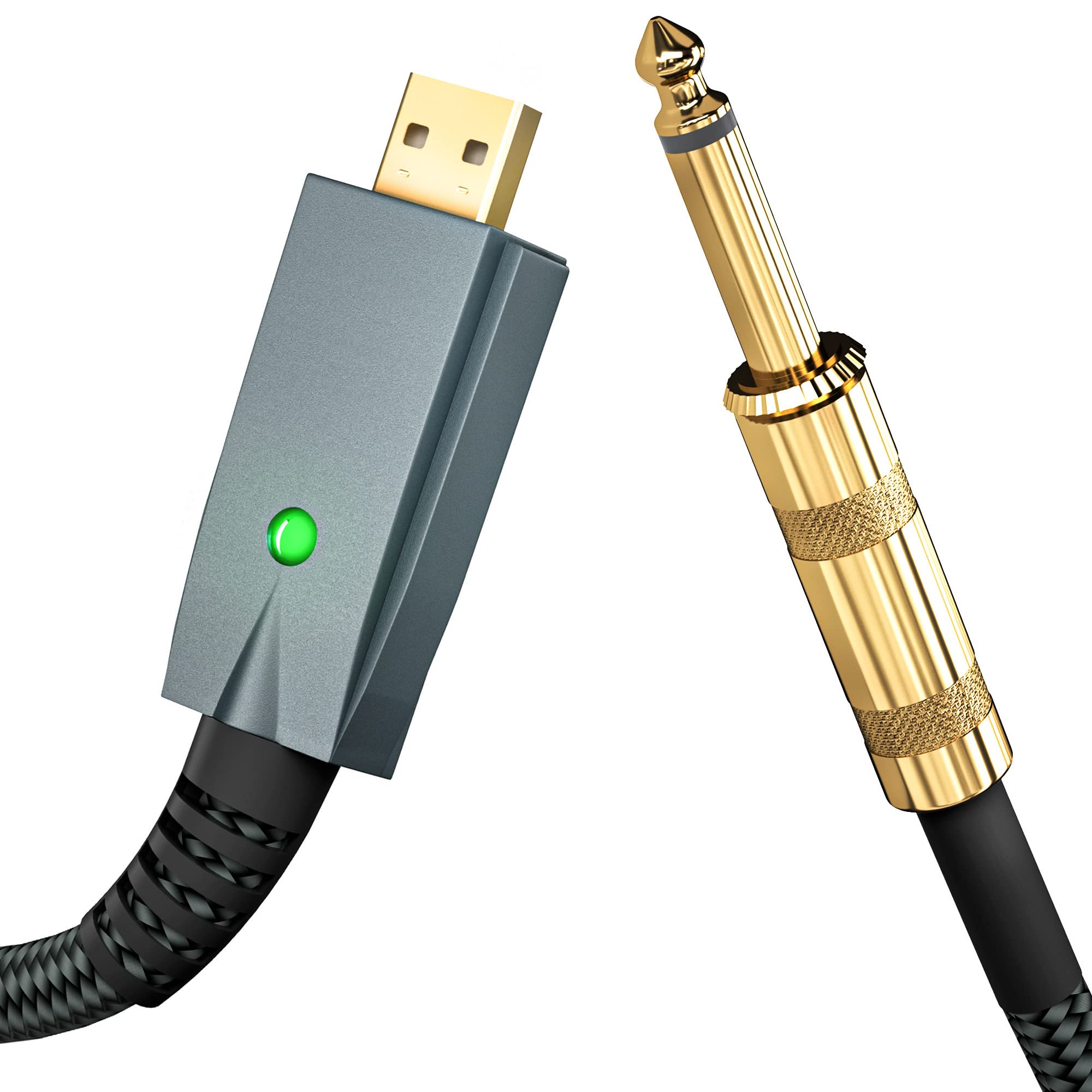 IUKUS USB Guitar Cable USB to 6.35mm 1/4 Guitar to USB Interface Cord USB to Mono 6.35mm 1/4 Audio Adapter Guitar USB Recording Cable Compatible Windows and MacOS Guitar Base to PC(1M/3FT)