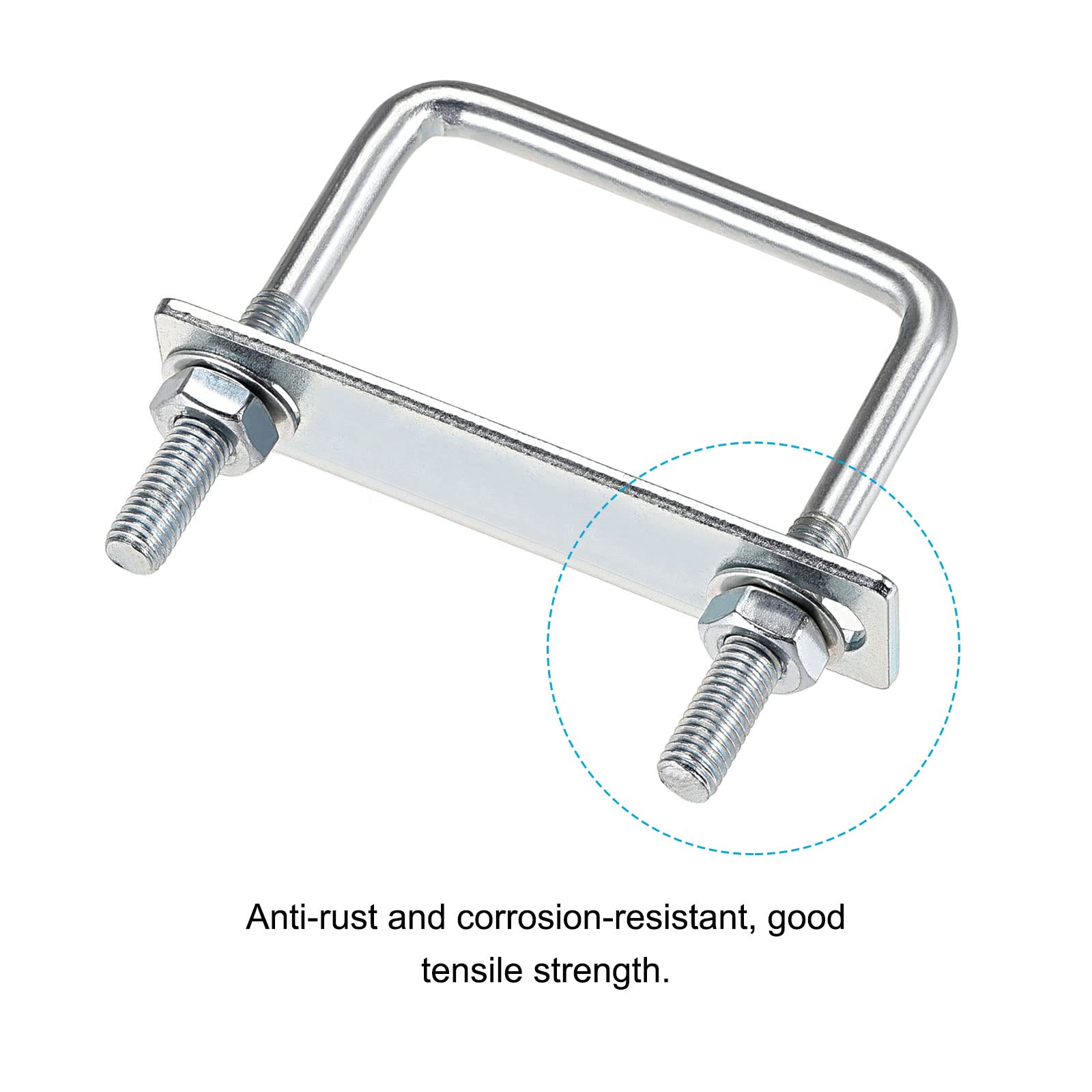 METALLIXITY U Bolts 4 Sets (M8x82x75mm), Square U Bolt Carbon Steel with Accessories - for Construction, Pipe