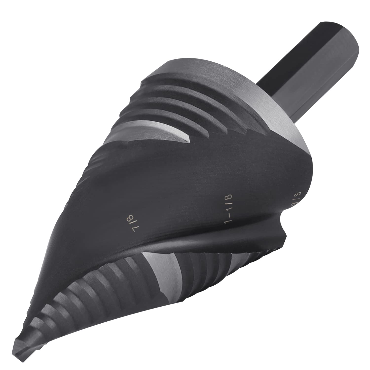 Lichamp Unibit Step Drill Bit for Metal, Genuine M2 Drill Stepper Bit for Hard Metal Heavy Duty, 19 Sizes from 3/16" to 1-3/8", Spiral Grooved with Hex Drive, C1BK