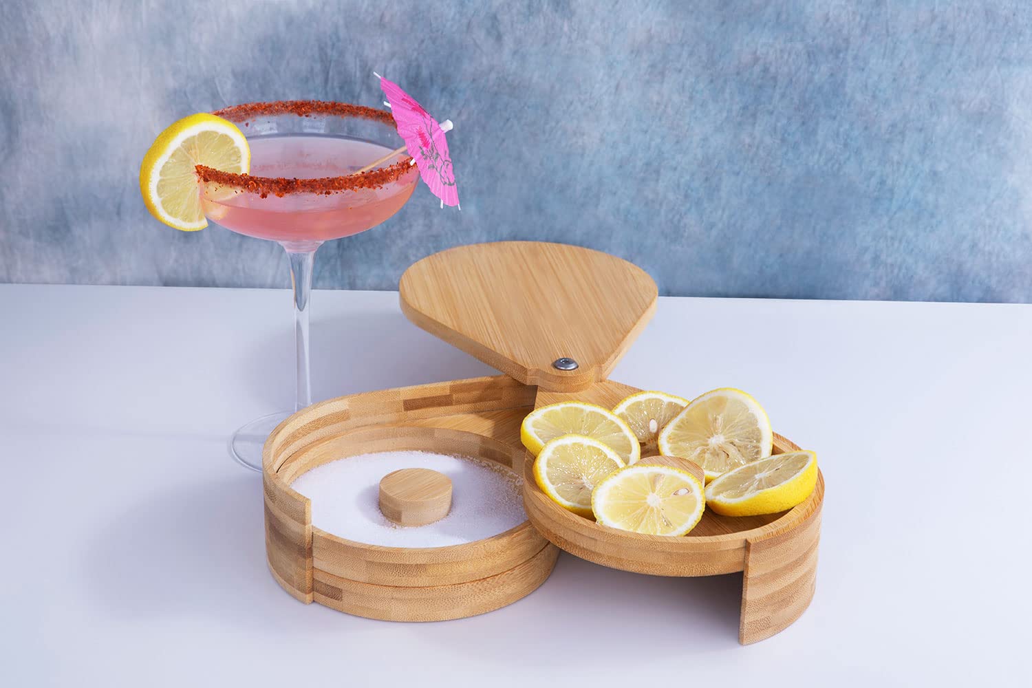 Margarita Salt Rimmer, Baraiser Bamboo Glass Rimmer, 3-Tier Bar Salt and Sugar Rimmer for Cocktails
