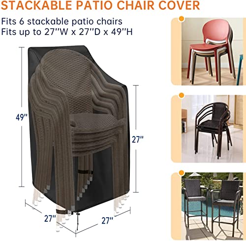 MAVINCHER Patio Chair Covers, High Back Outdoor Chair Covers Waterproof, 600D Heavy Duty Lawn Outside Barstool Chair Covers,Fits for 4-6 Stackable Dining Chairs,27"W x 27"D x 49"H, 1 Pack