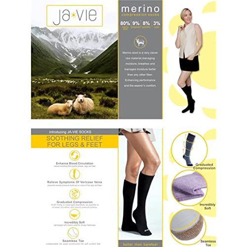 JAVIE 80% Merino Wool Ultra Soft 15-20mmHg Graduated Compression Socks for Women & Men