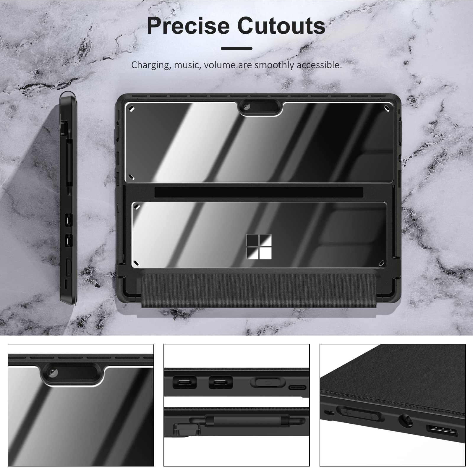 MoKo Case for Microsoft Surface Pro 9 13" 2022/ Pro 8 2021, Shockproof Protective Cover Case with Transparent TPU + PC Shell, Fits with Surface Pro Signature Keyboard & Surface Slim Pen 2, All - Black
