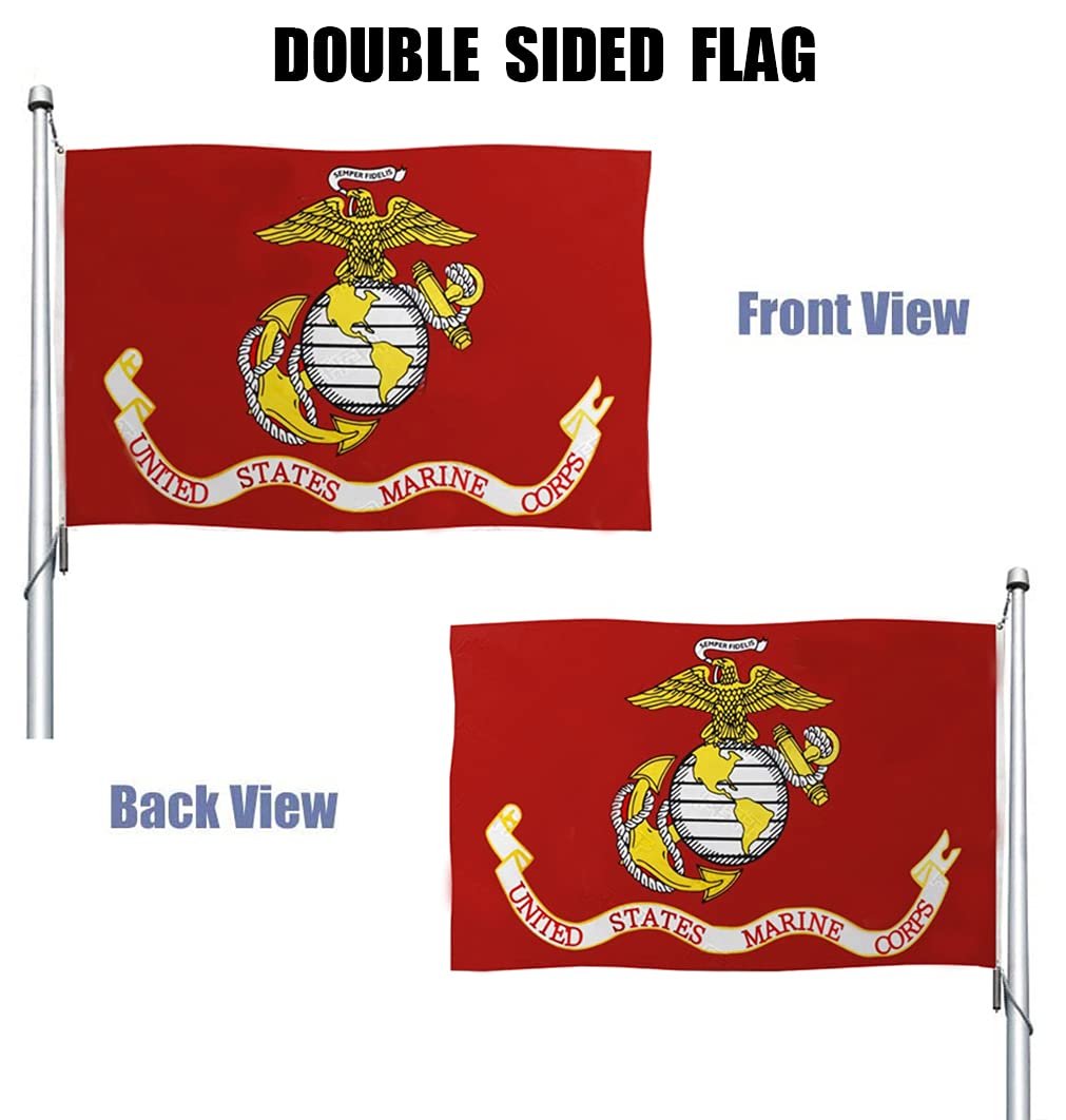 Marine Corps USMC Flag Double Sided 3x5 Outdoor Heavy Duty US Military Army Flags Long Lasting with 2 Brass Grommets