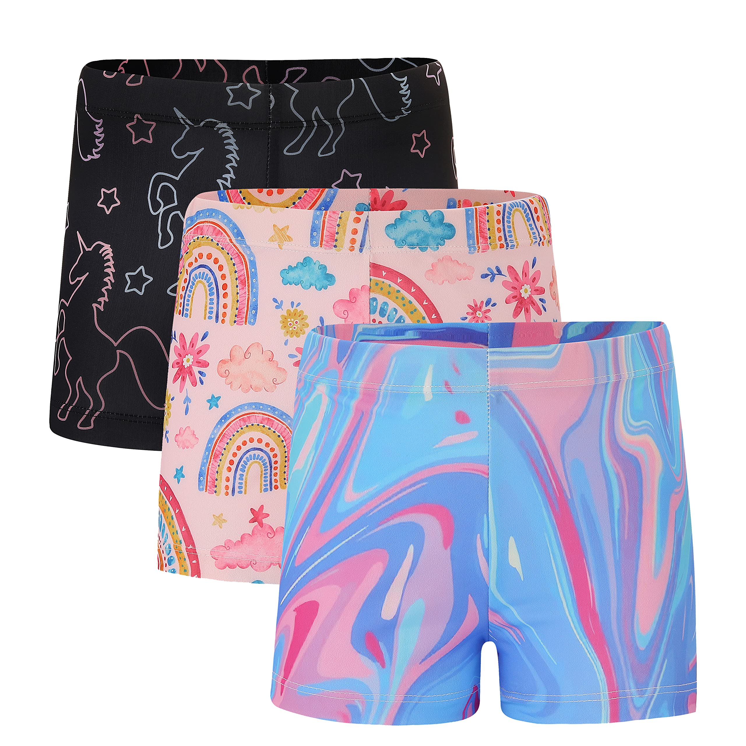 JKBSG 3 Pack Girls Dance Shorts Gymnastics Athletic Short,Kids Safety Colorful Workout Clothes for Running,Bike,Sports(5-12T)