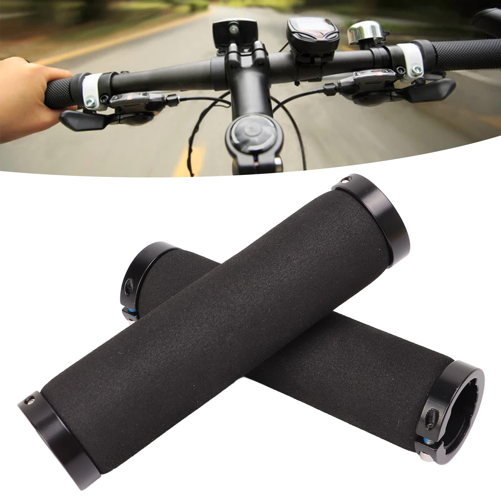 LAIONTY Bike Handlebar Grips Double Lock Sponge Comfortable Bike Handle Bar Replacement Parts Ergonomic Bike Cycling Accessory for 2.22cm Handlebar