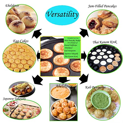 La Cuisine Pancake Pan Poffertjes Takoyaki Aebleskiver Ebelskiver Pan โ Cast Iron with Porcelain Enamel Coating. Compatible with all cook tops including Induction Stove.