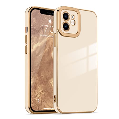 Lafunda Compatible for iPhone 11 case,Plating Cases for Women Girls Luxury Cute Electroplated Golden Edge,Shockproof TPU Bumper with Silicone Camera Protective Phone Cover for iPhone 11 White