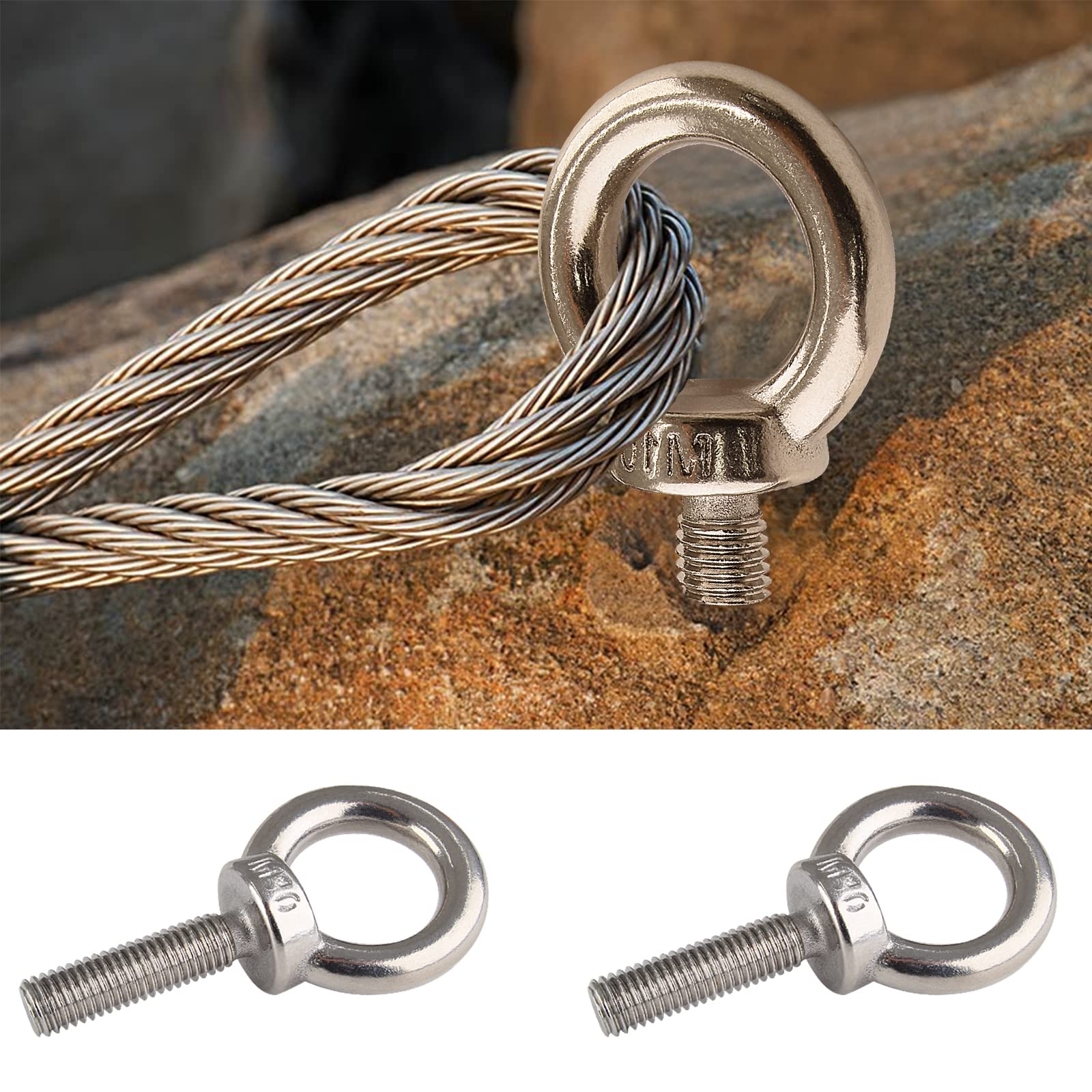 Lanzeuta 4 Pack Eye Bolt, 3/8" x 1 3/8" Stainless Steel Lifting Ring Threaded Eyebolts, Marine Grade Expansion Bolts with Nuts