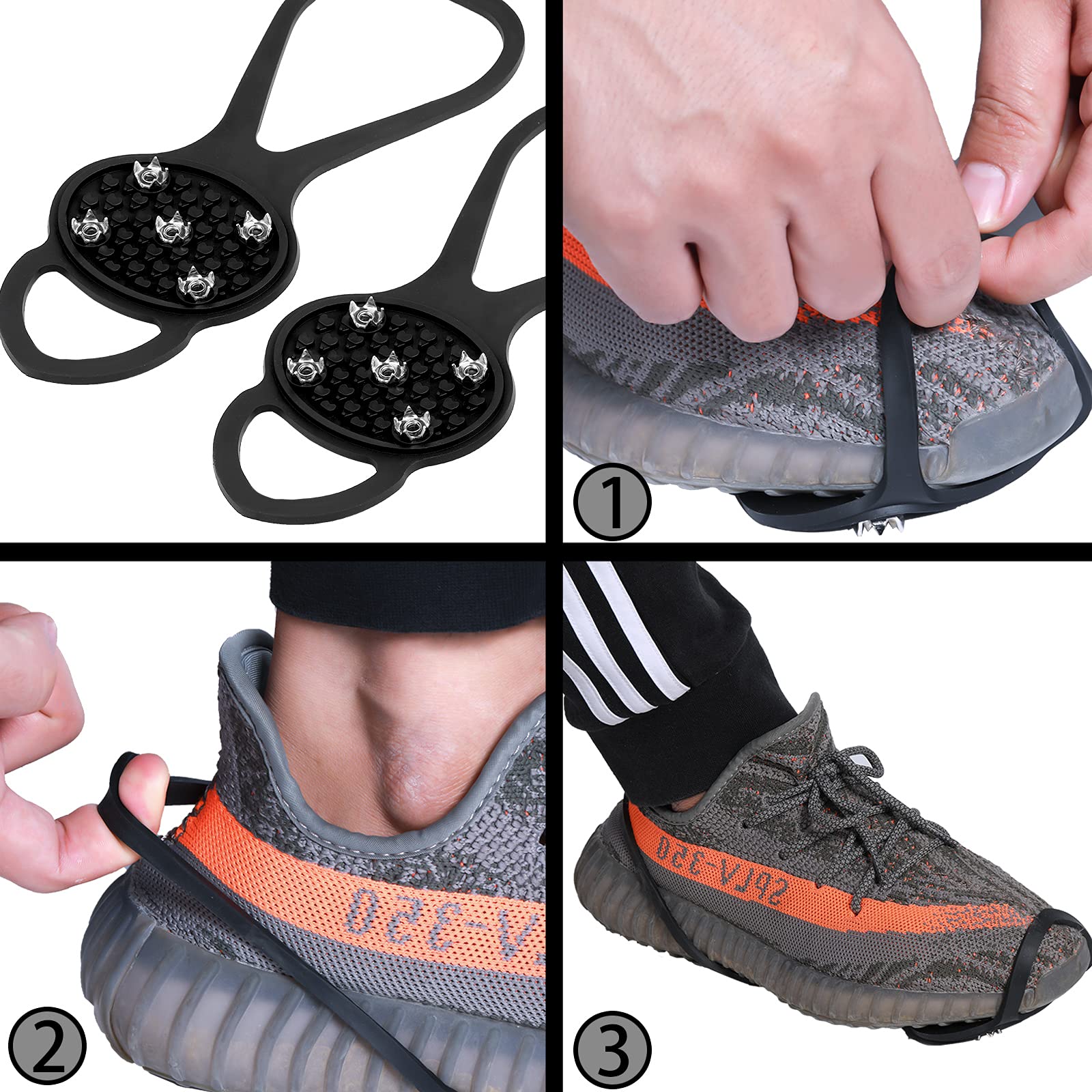 Ice Cleat Crampons with Anti Slip Studs Non-Slip Traction Grippers and Replacement Spikes for Winter Hiking on Ice Ground Women Men (5 Teeth Style)