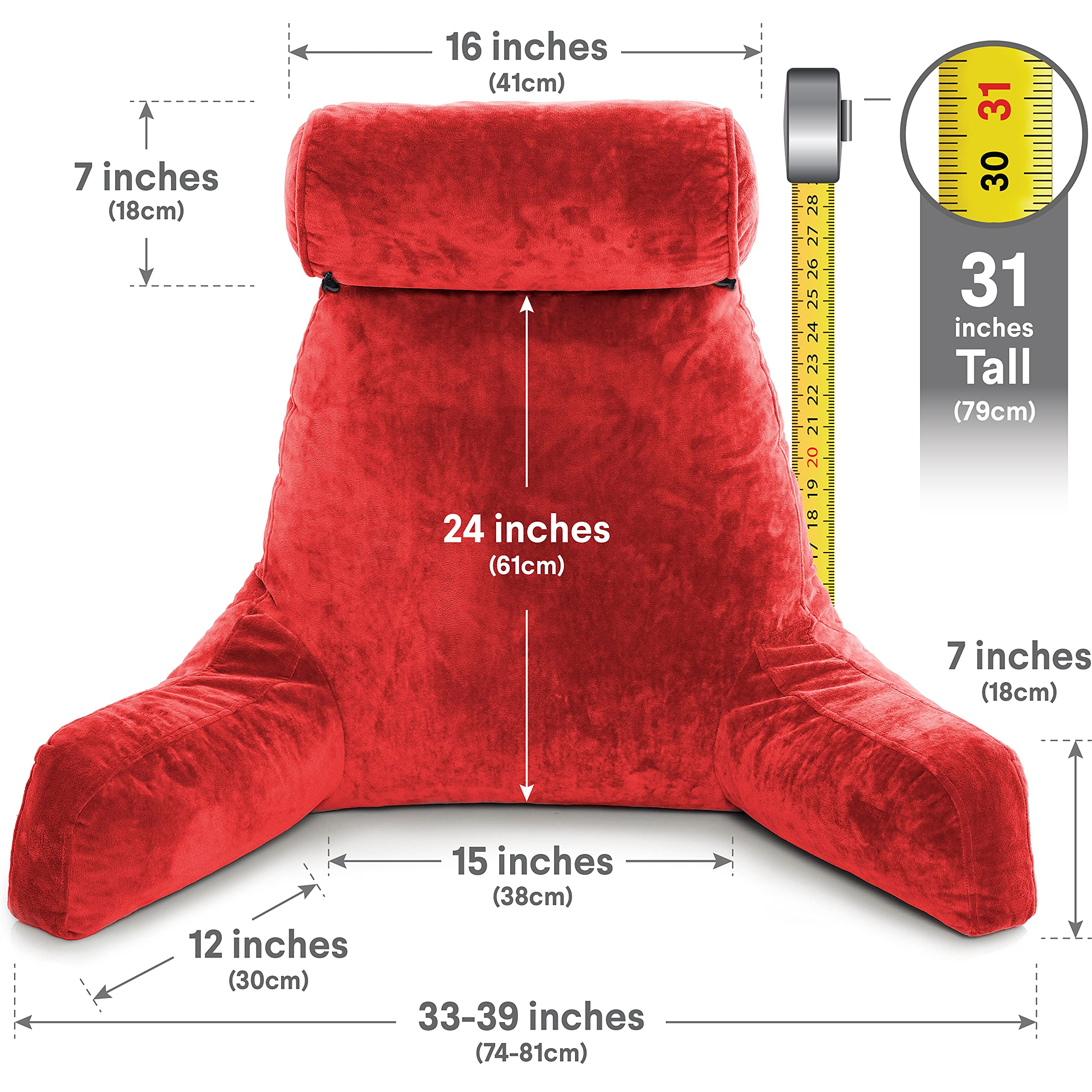 Husband Pillow Combo - Backrest Pillow with Arms : XXL Red & Lap Desk Bed Tray : Grey - Memory Foam Reading Pillows for Bed w/Removable Neck Roll & Laptop Bed Tray Table