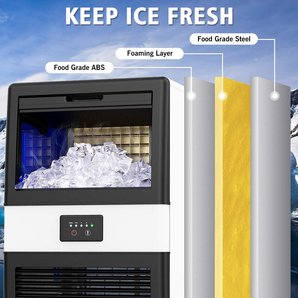 LifePlus Commercial Ice Maker Machine Under Counter Produce 70LBS of Ice in 24 Hrs with 10LBS Ice Bin Capacity Freestanding Automatic Ice Cube Maker Perfect for Bars Coffee Shops Home Office