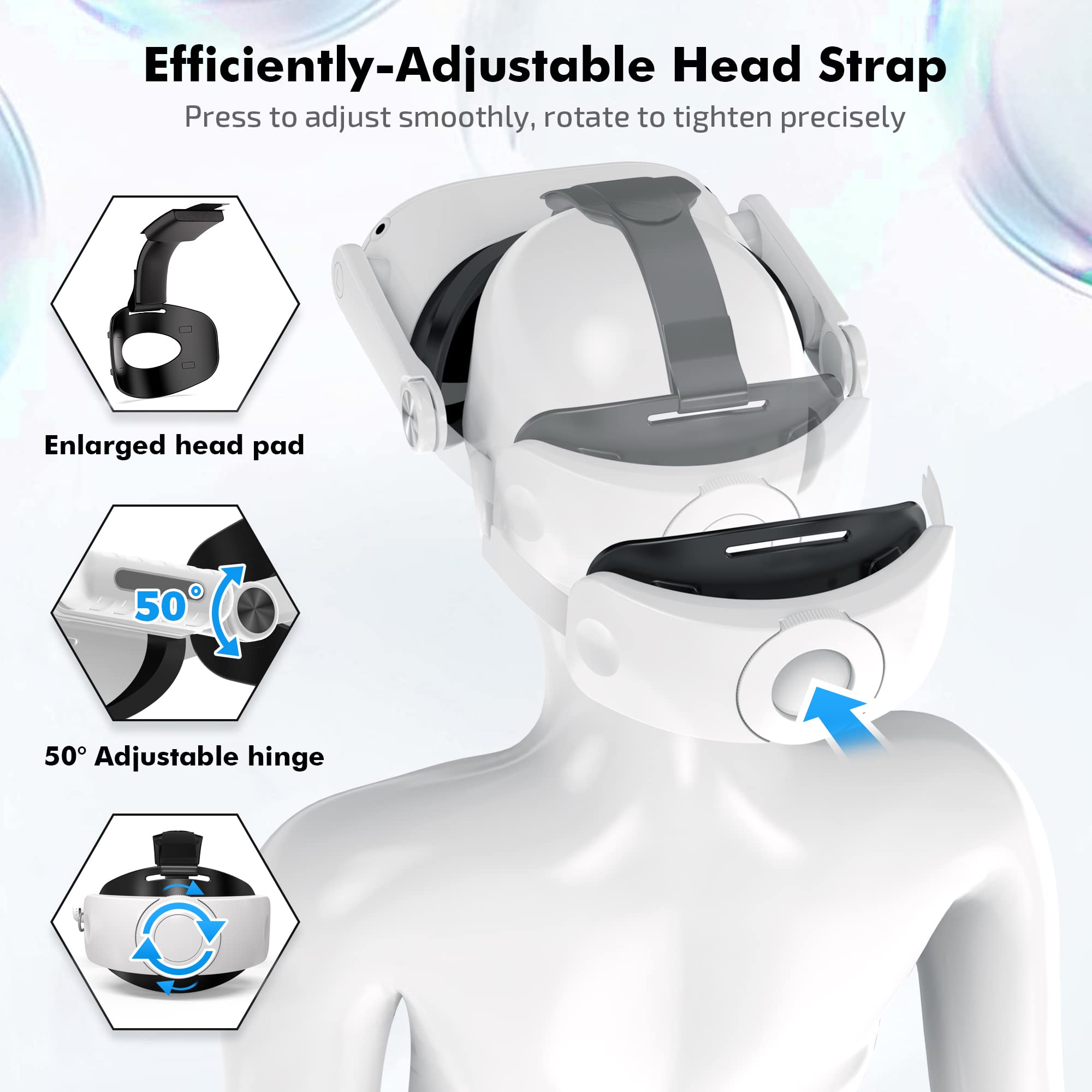 Kuject All in One Accessories Bundle for Quest 2, Accessories Set with Carrying Case, Head Strap, Battery Pack, Link Cable, Charging Dock, Controller Grips, Face & Lens Cover Travel Kit
