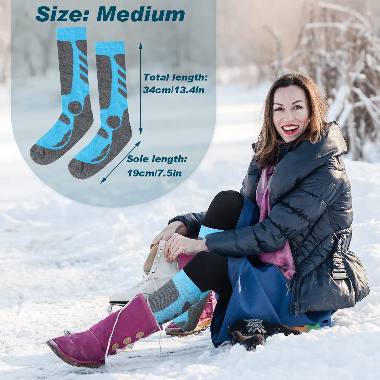 Kenning 4 Pair Warm Ski Socks Breathable Sweat Absorbent Socks for Outdoor Sport
