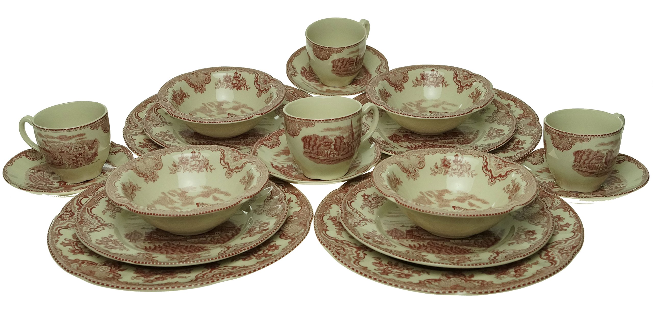Johnson Brothers Old Britain Castles 20-Piece Dinnerware set, Pink & Cream