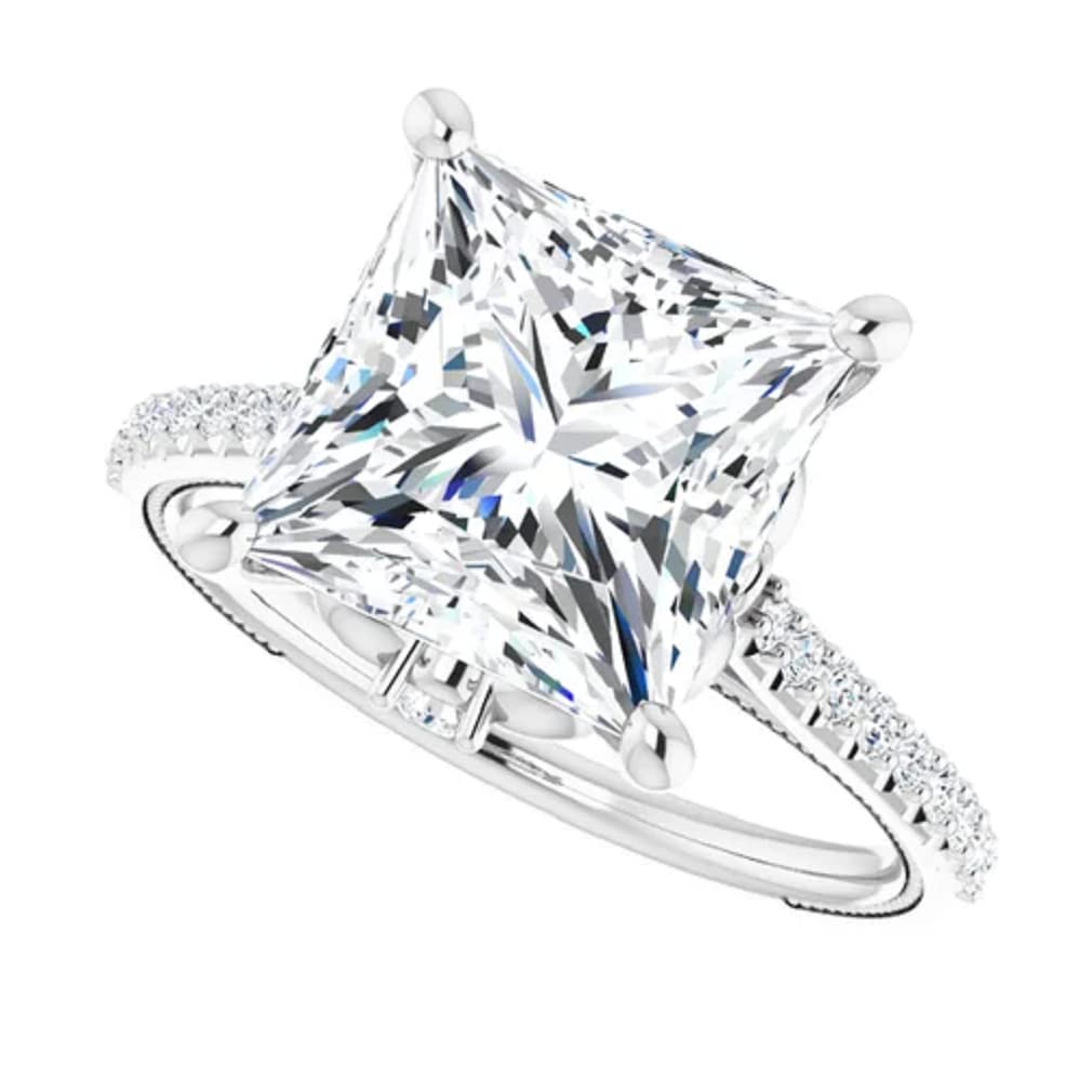 JEWELERYIUM 4 CT Princess Cut Colorless Moissanite Engagement Ring, Wedding/Bridal Ring Set, Solitaire Halo Style, Solid Sterling Silver Vintage Antique Anniversary Promise Ring Gifts for Women (4)