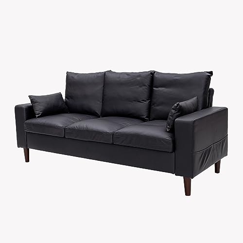 Panana Convertible Sectional Sofa Couch, 3 Seat L-Shaped Couch with Ottoman Set, Modern Balck Leather-Like Fabric Couches for Living Room, Office, Small Space (3 Seater with Ottoman)