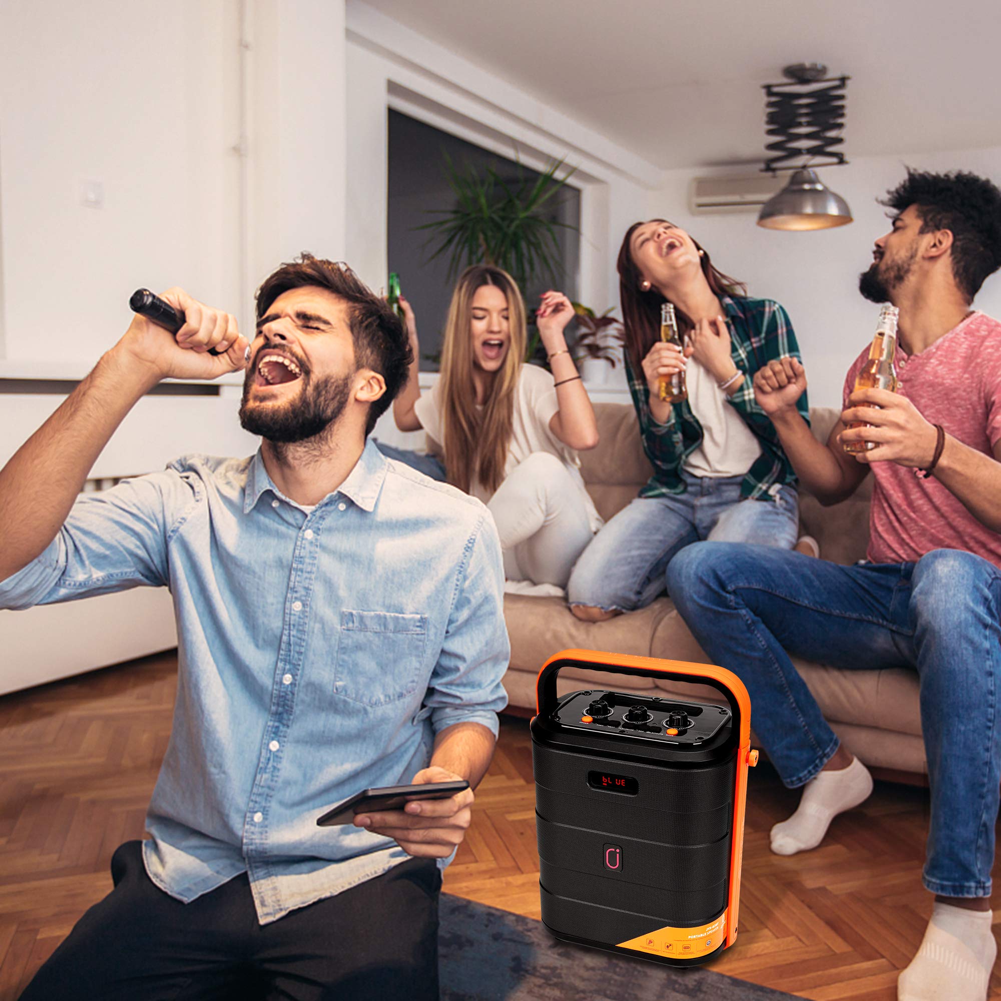 JYX 82BT Karaoke Machine with UHF Microphone, Portable Bluetooth Speaker with FM Radio, REC, TWS, Remote Control, Supports TF/USB/AUX for Home,Party, Event