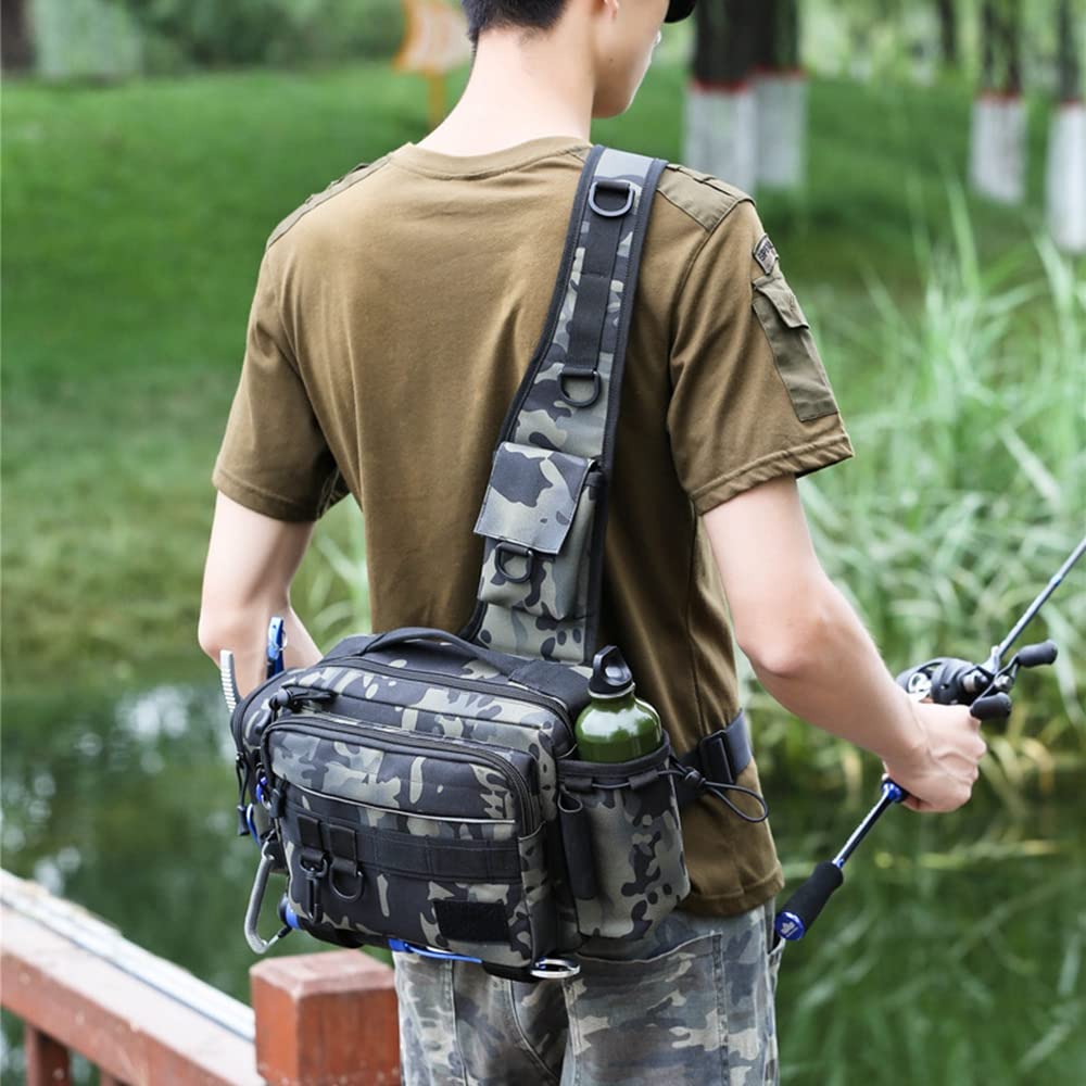Hrsptudorc Multifunctional Fishing Tackle Bags Single Shoulder Bag Waist Fish Outdoor,Brown