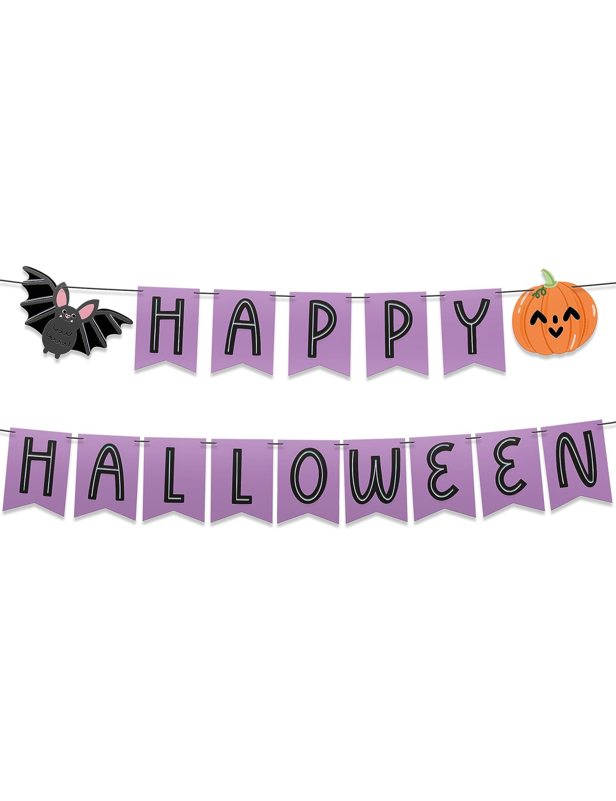 HOUSE OF PARTY Happy Halloween Banner - Happy Halloween Sign - Happy Birthday Halloween Banner - Indoor Halloween Party Decoration with Bat and Pumpkin - Perfect for Mantle, Halloween Party Decor!