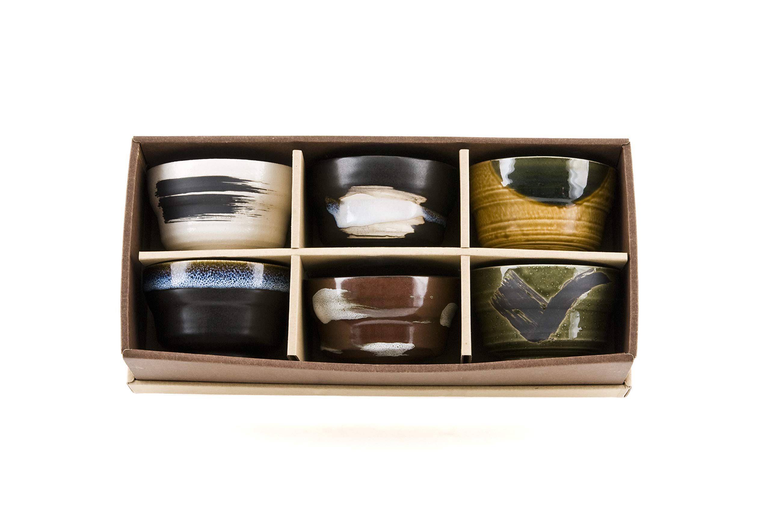Hinomaru Collection Japanese Traditional Ceramic 4.25 Inch Ochawan Rice Bowl Set of 6 Traditional Earthenware Glaze Decorative Tabletop Gift Pack Multi Purpose Japanese Household Use Made in Japan