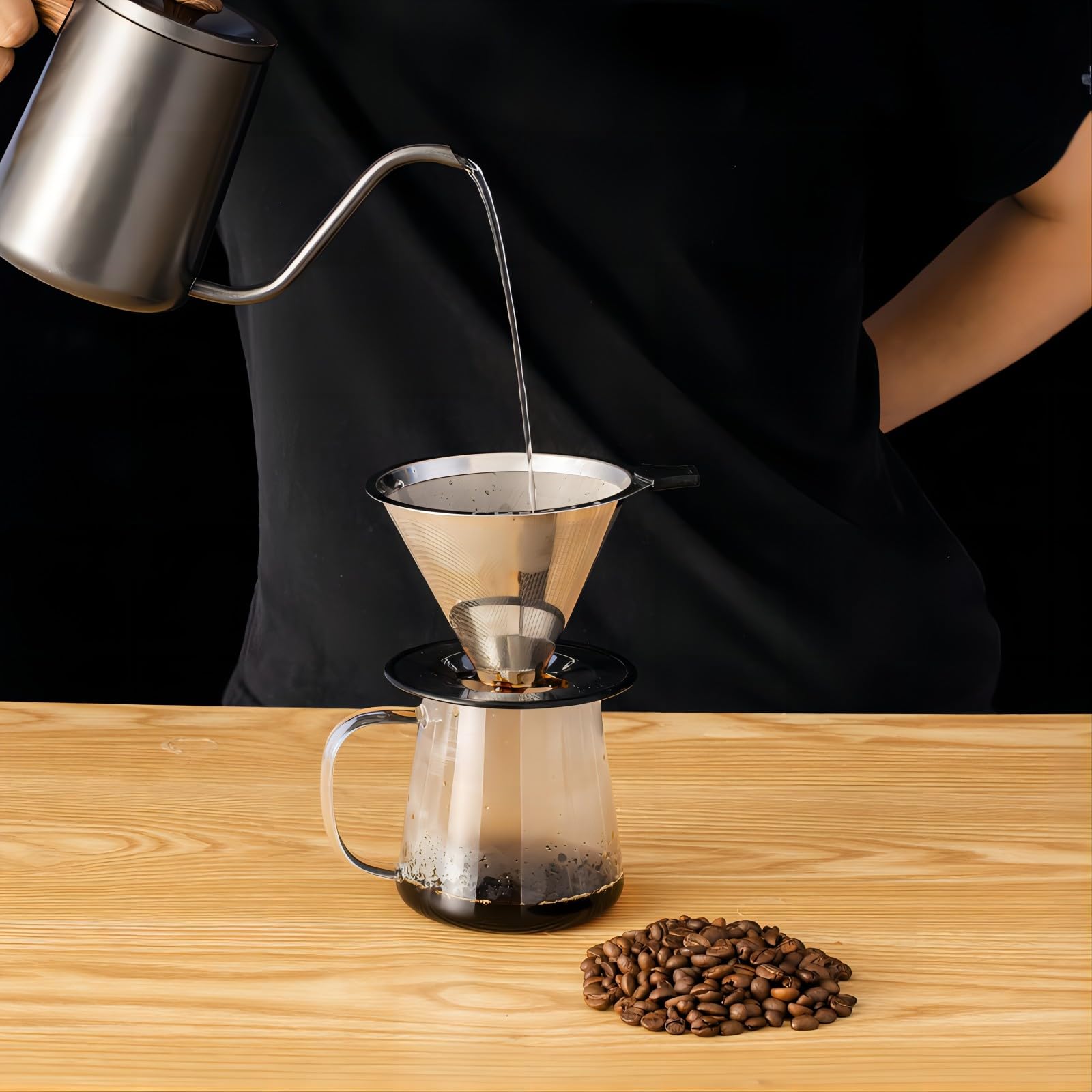INSINTAR Pour Over Coffee Dripper Reusable Stainless Steel Pour Over Coffee Maker Paperless Coffee Filter Single Cup Coffee Maker 1-4 Cup