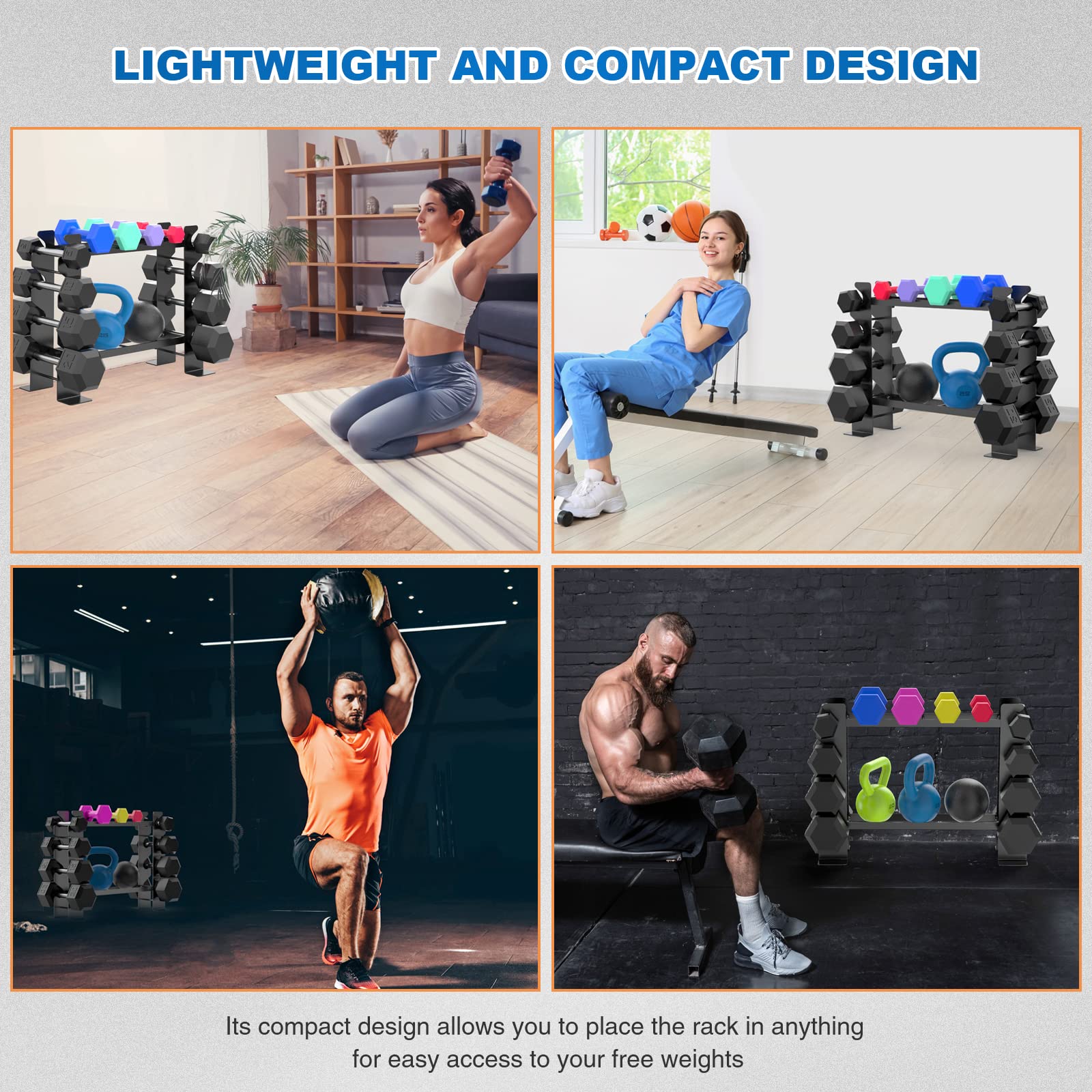JX FITNESS 2 Tier Dumbbell Rack Stand, Steel Weight Rack for Home Gym Dumbbell Storage, Rack Only