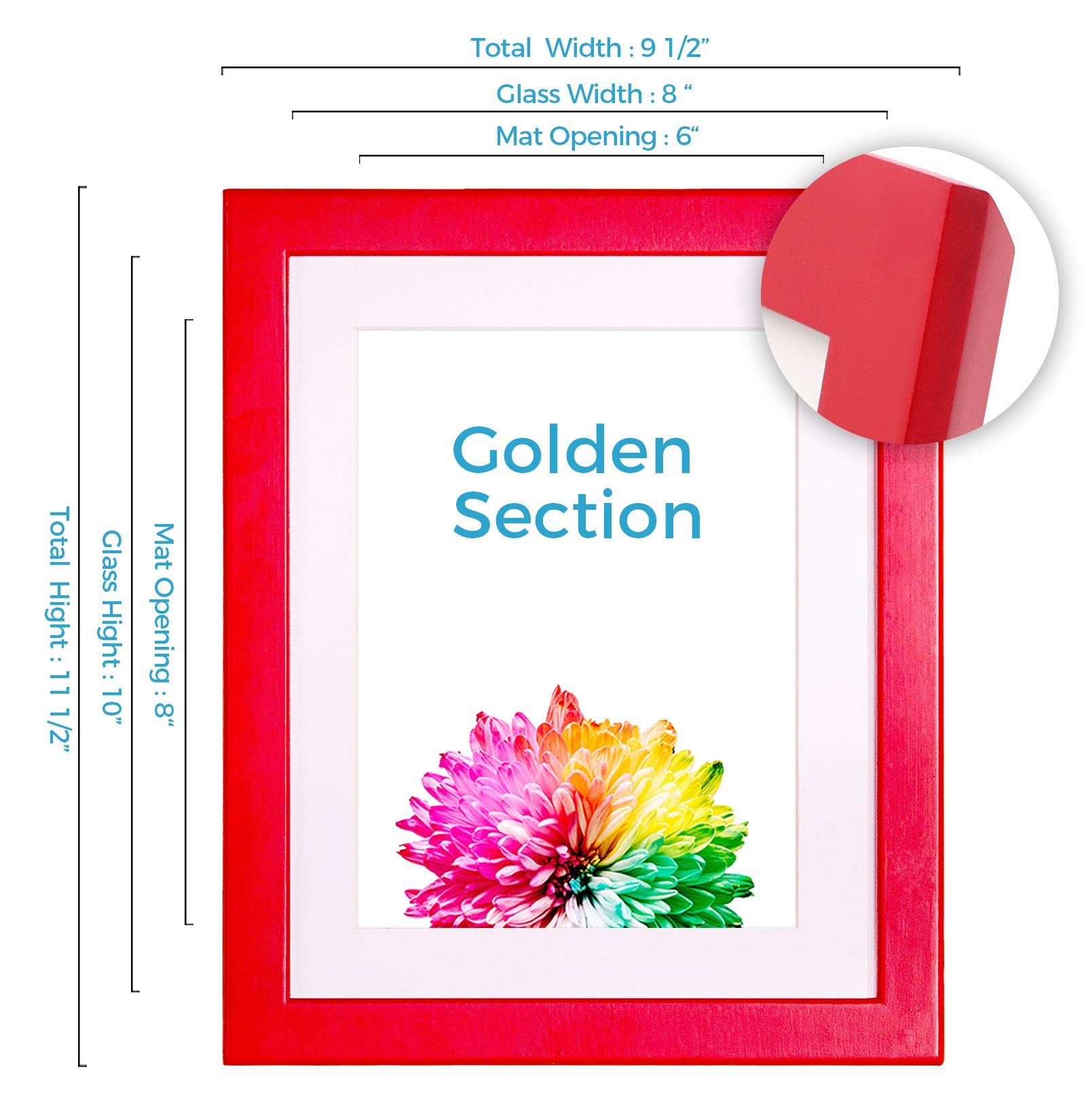 JD Concept 8x10 Soft-Red Thin Wood Picture Frame with Glass, for Photo 6x8 with Mat or 8 x 10 without Mat, Desk-top or Wall Mounted