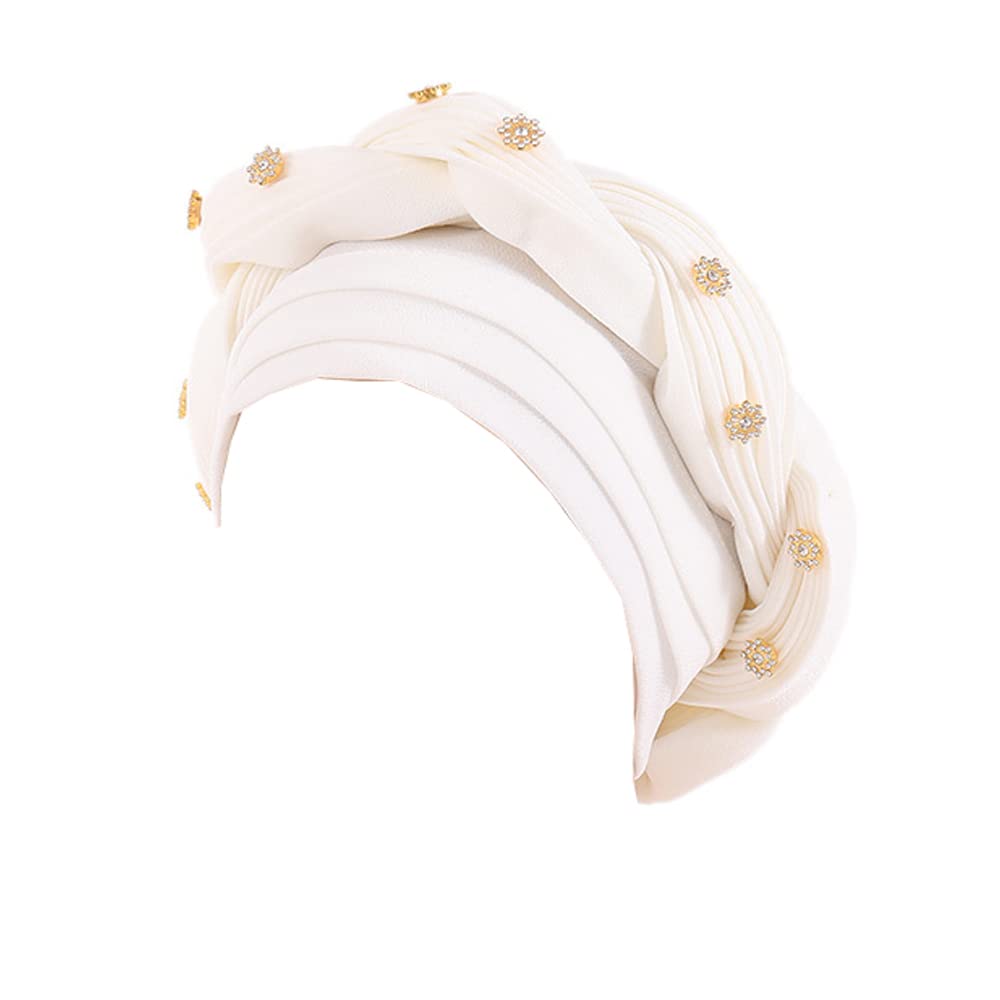 JDYaoYing Turbans for Women Twisted Braid Hair Cover Pre-Tied Bonnet Beanie Cap for Women Girls White