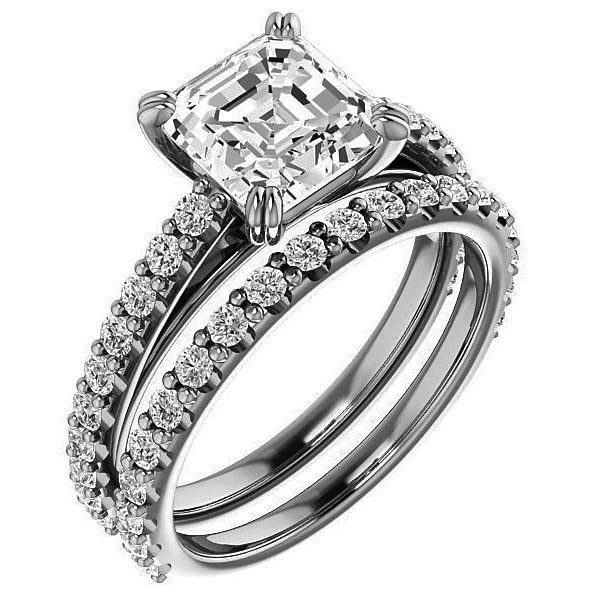 JEWELERYN 4 CT Asscher Cut VVS1 Colorless Moissanite Engagement Ring Set, Wedding/Bridal Ring Set, Sterling Silver Vintage Antique Anniversary Promise Ring Set Gift for Her (4)