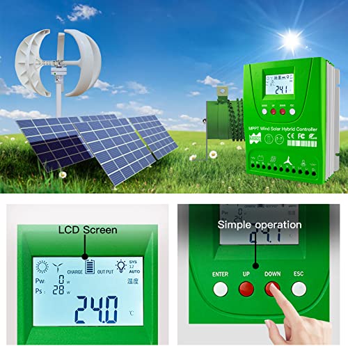 Mars Rock 2000W 12V 24V 48V 0~1000W Wind 0~1000W Solar MPPT Wind Solar Hybrid Controller Pioneer Version Charge Lithium & Lead Acid Gel Battery (12/24V Auto)