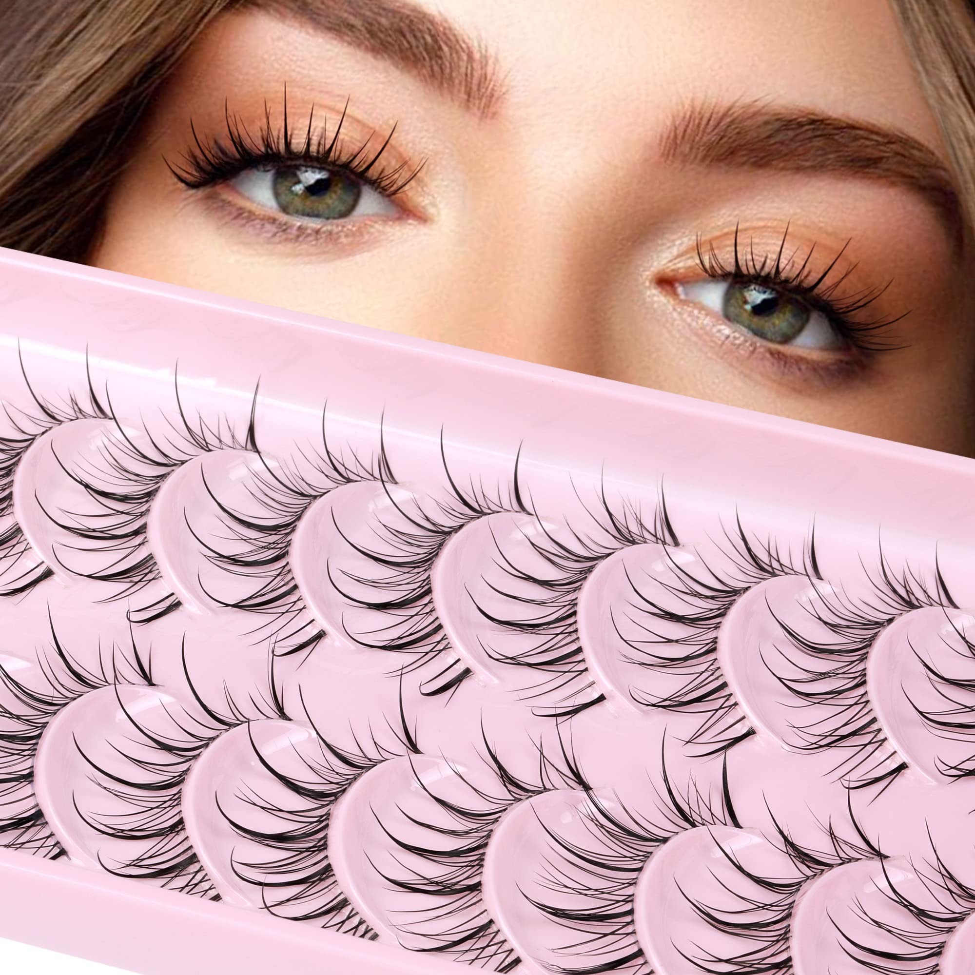 Manga Lashes Korean Natural Anime Eyelashes Wispy 3D Curl Clear Band 15MM Comic False Lashes Pack 10 Pairs by Mavphnee