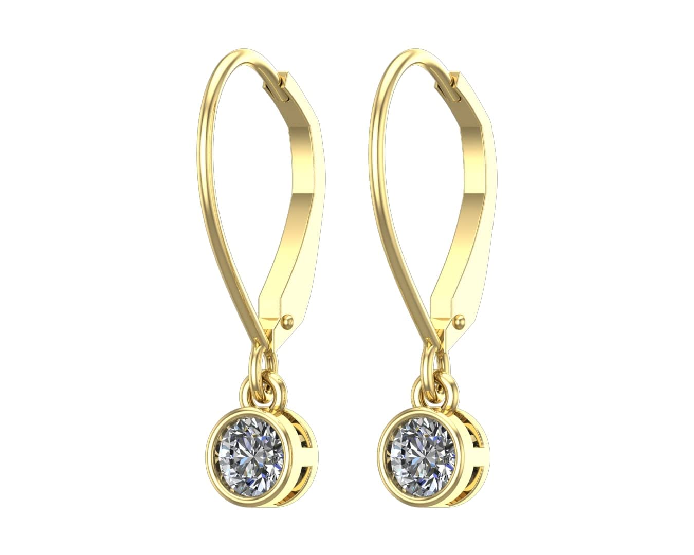 Houston Diamond District 1 Carat 14K Yellow Gold Bezel Set Lever Back Dangle Diamond Earrings Value Collection