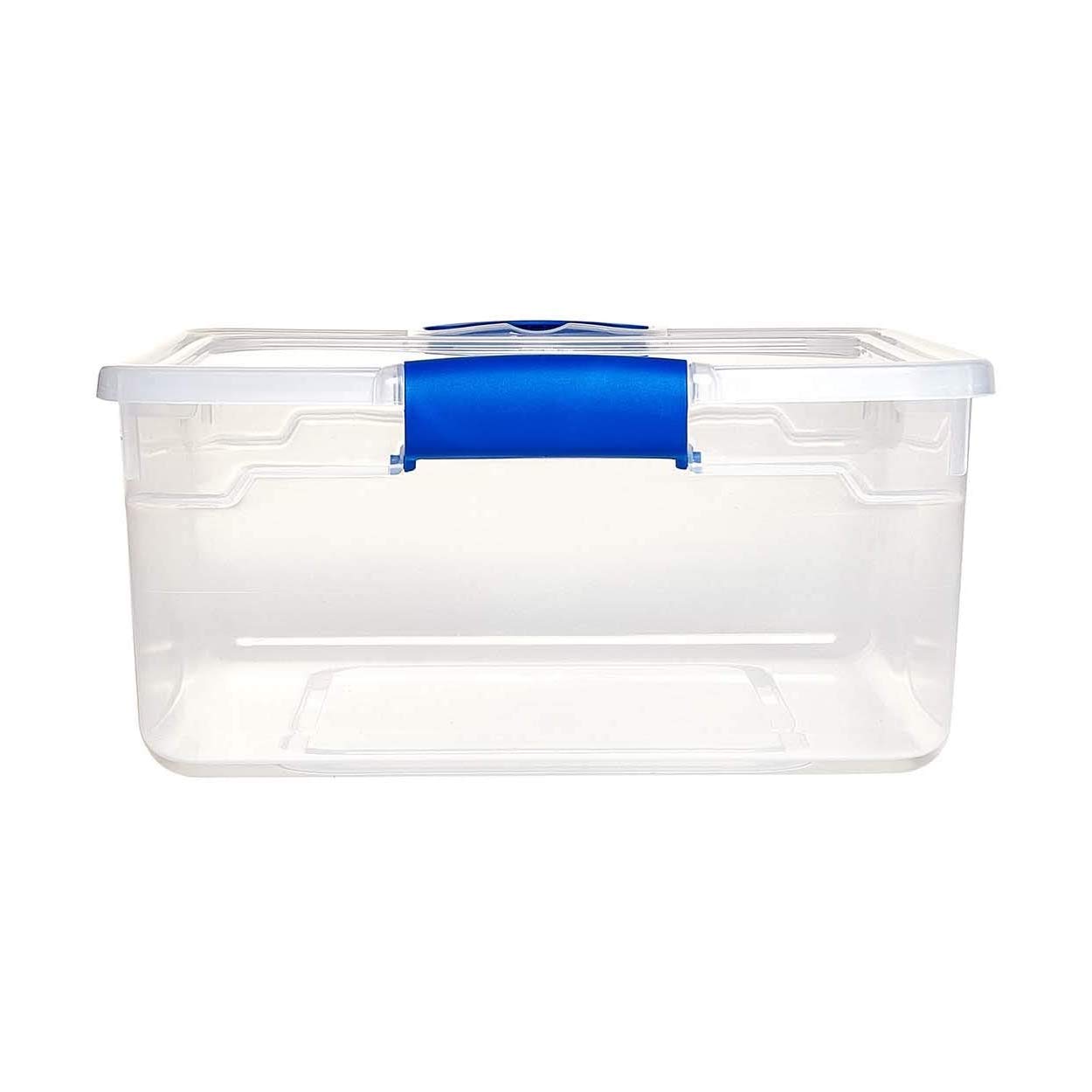 HOMZ Heavy Duty Modular Stackable Storage Bins, Containers with Latching Handles and Snap Lids for Home, Office, and Garage Organization, 15.5 Quart Capacity, Clear, 12 Pack