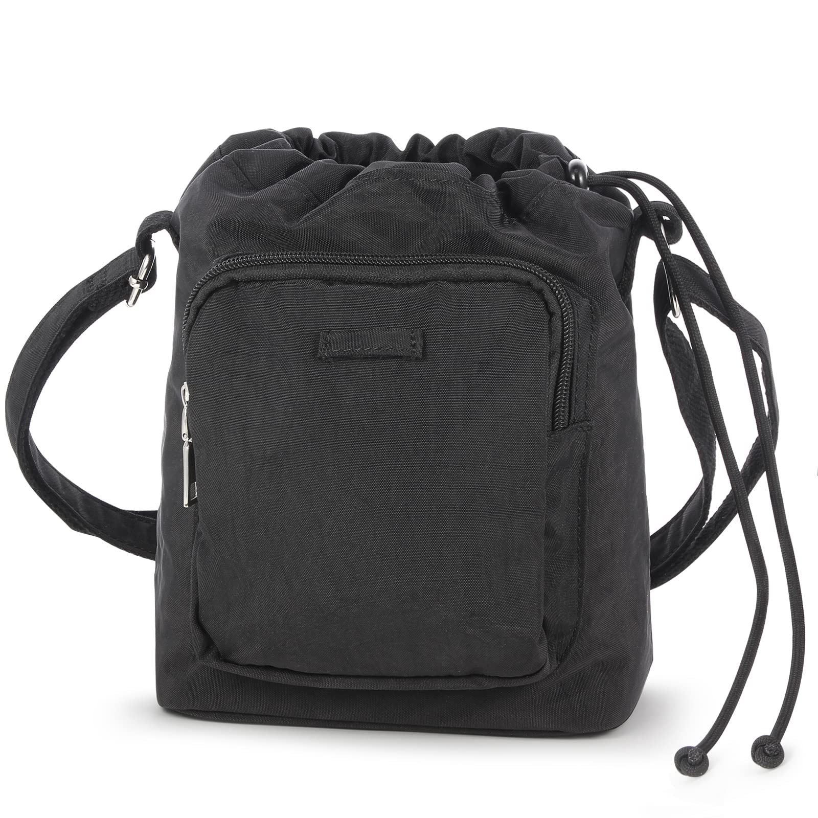 Lily queen Small Drawstring Crossbody Bag for Women Nylon Bucket Purse Lightweight Black