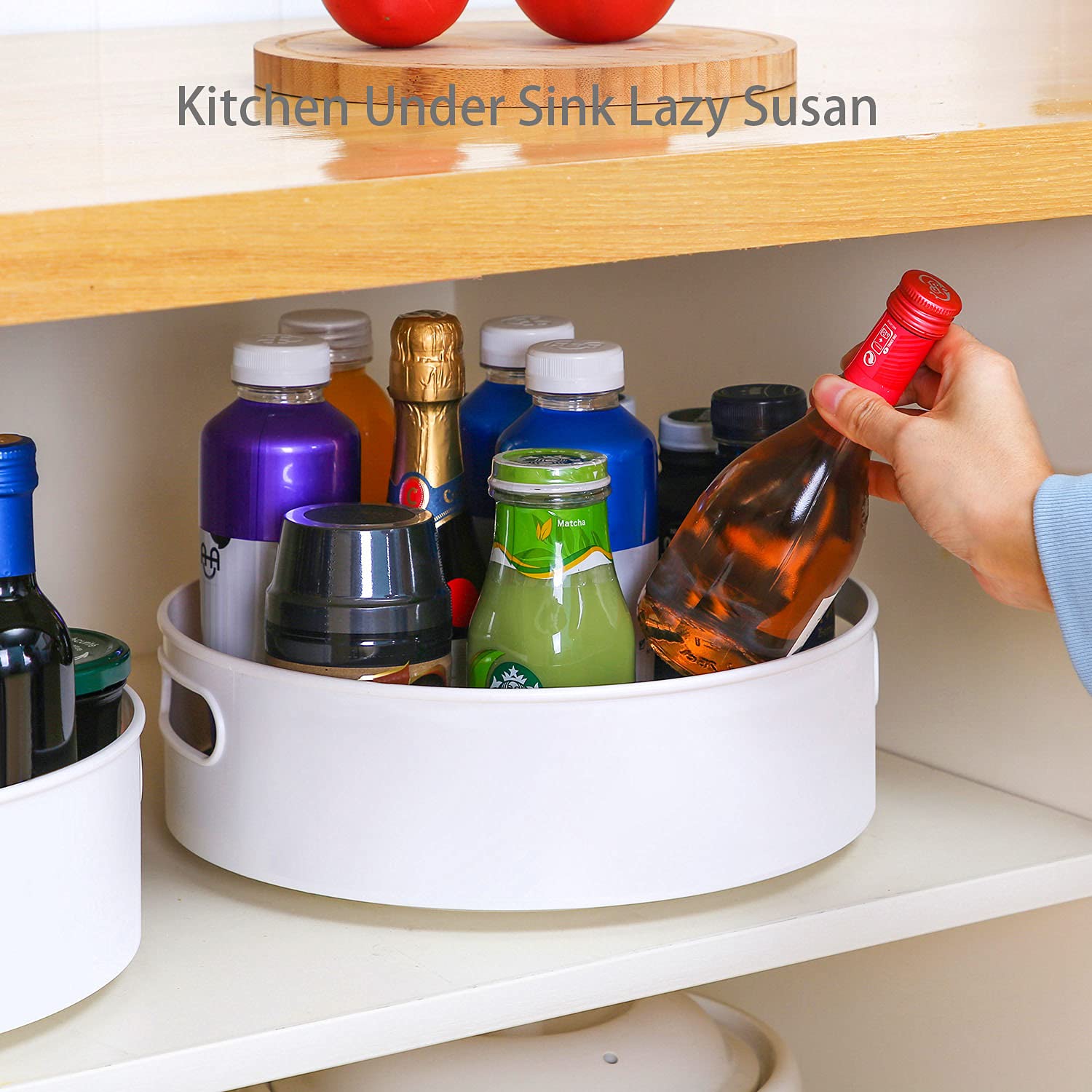 Jeko 2 Pack Plastic Lazy Susan Turntable Storage Container Non-Skid Lining Kitchen Spinning Cabinet Organizers, 9" & 12" Rotating Spice Organizer for Fridge, Pantry, Countertop, Vanity