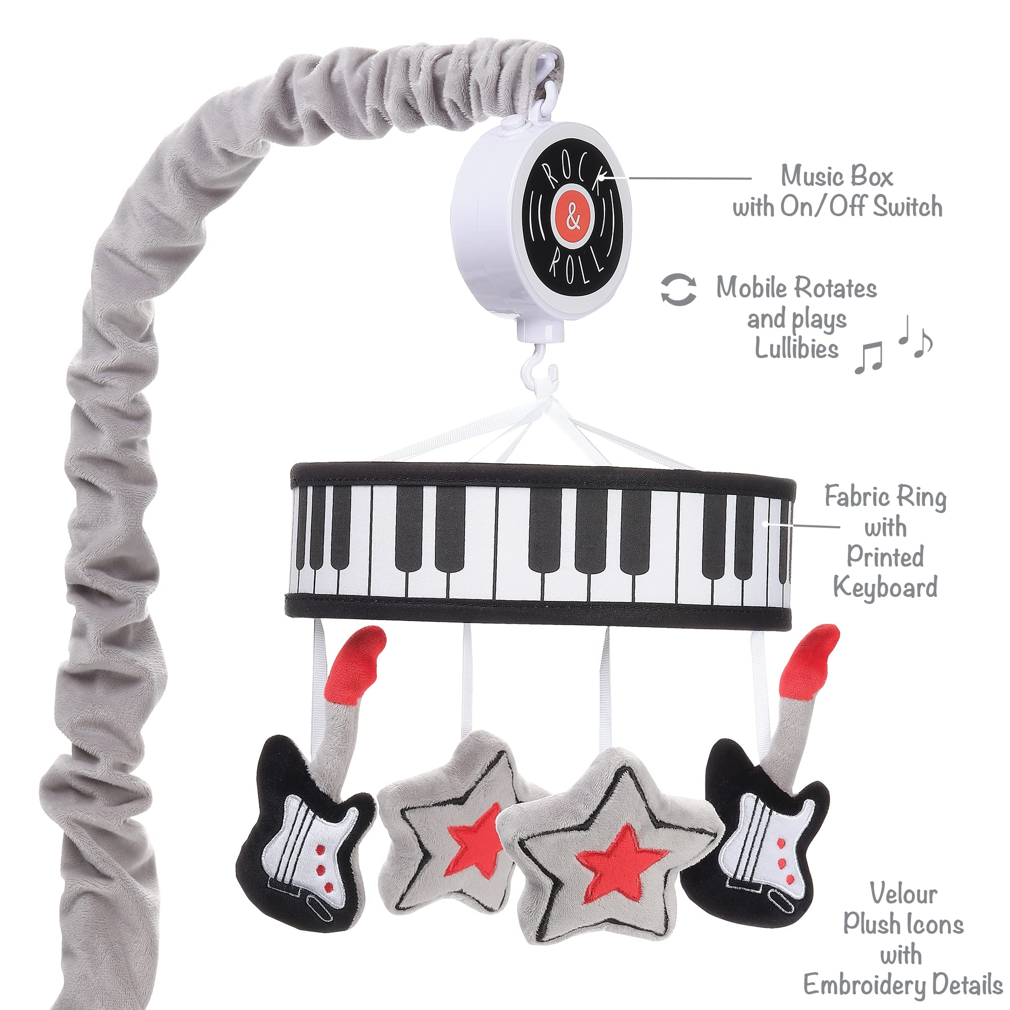 Lambs & Ivy Rock Star Musical Baby Crib Mobile Soother Toy - Guitar/Star