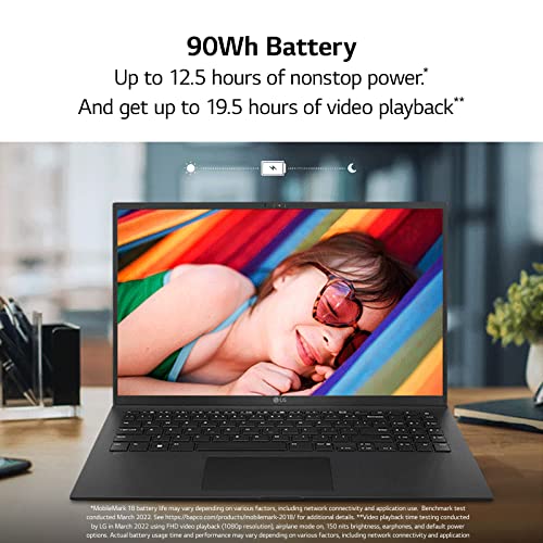 LG gram (2022) 17Z90Q Ultra Lightweight Laptop, 17" (2560 x 1600) IPS Display, Intel i7 1260P CPU, NVIDIA RTX2050 GPU, 32GB RAM, 2TB NVMe SSD, FHD Webcam, WiFi 6E, Thunderbolt 4, Windows 11 Pro, Black